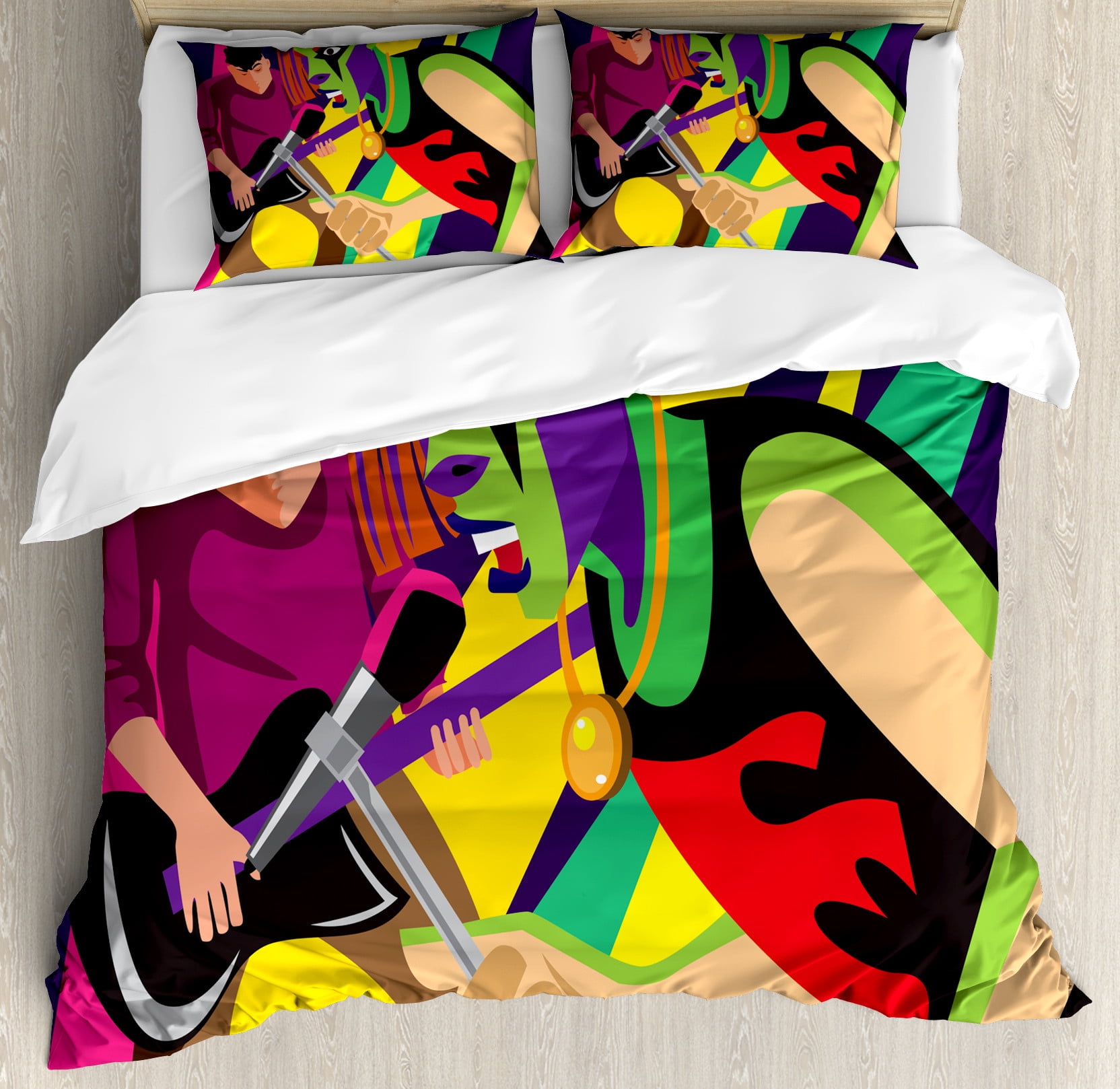 Rock and Roll Duvet Cover Set, Gothic Heavy Tune Lovers in a Creative ...
