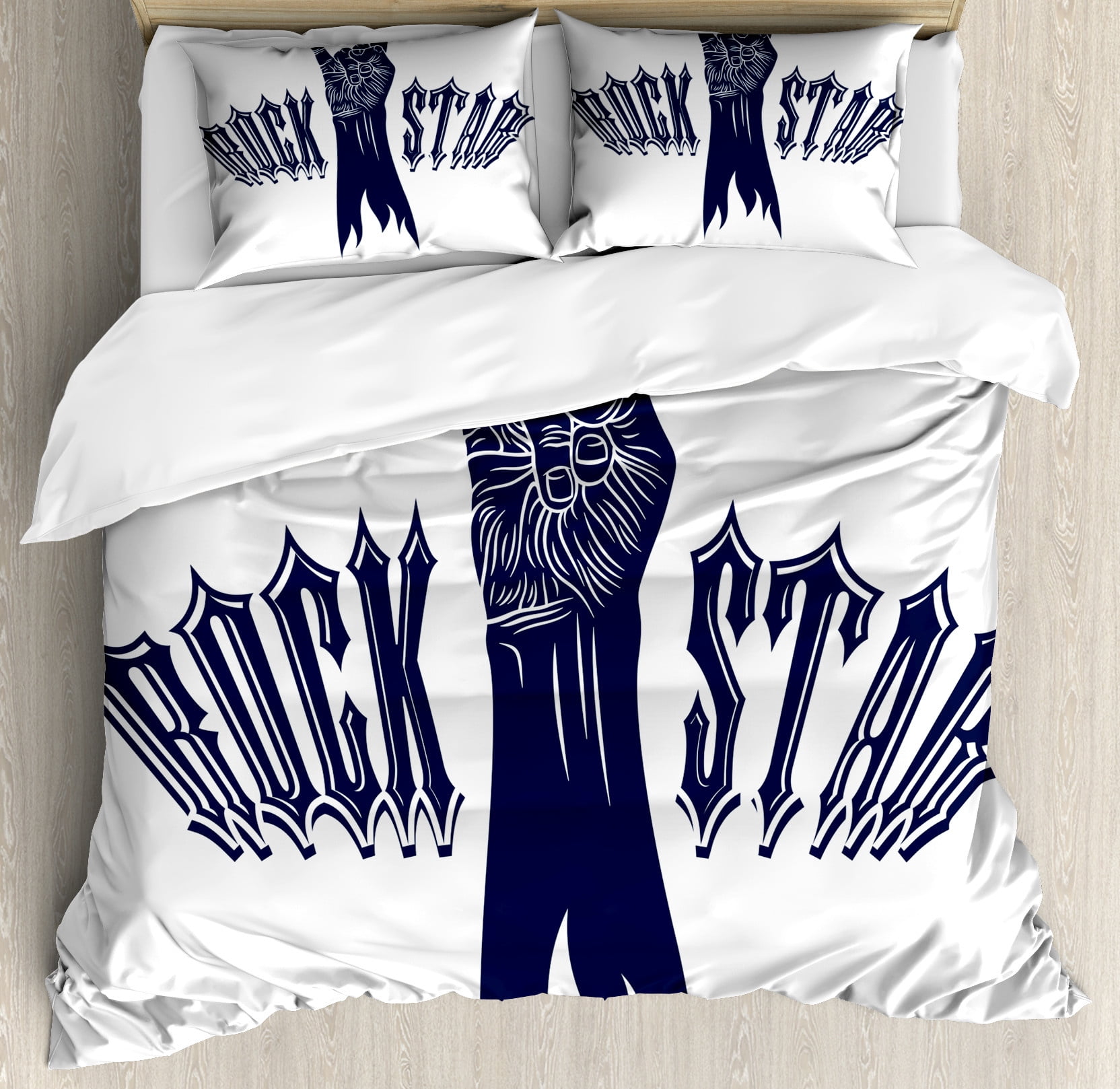 Rock and Roll Duvet Cover Set, Rock Star Pattern with a Raised Hand ...