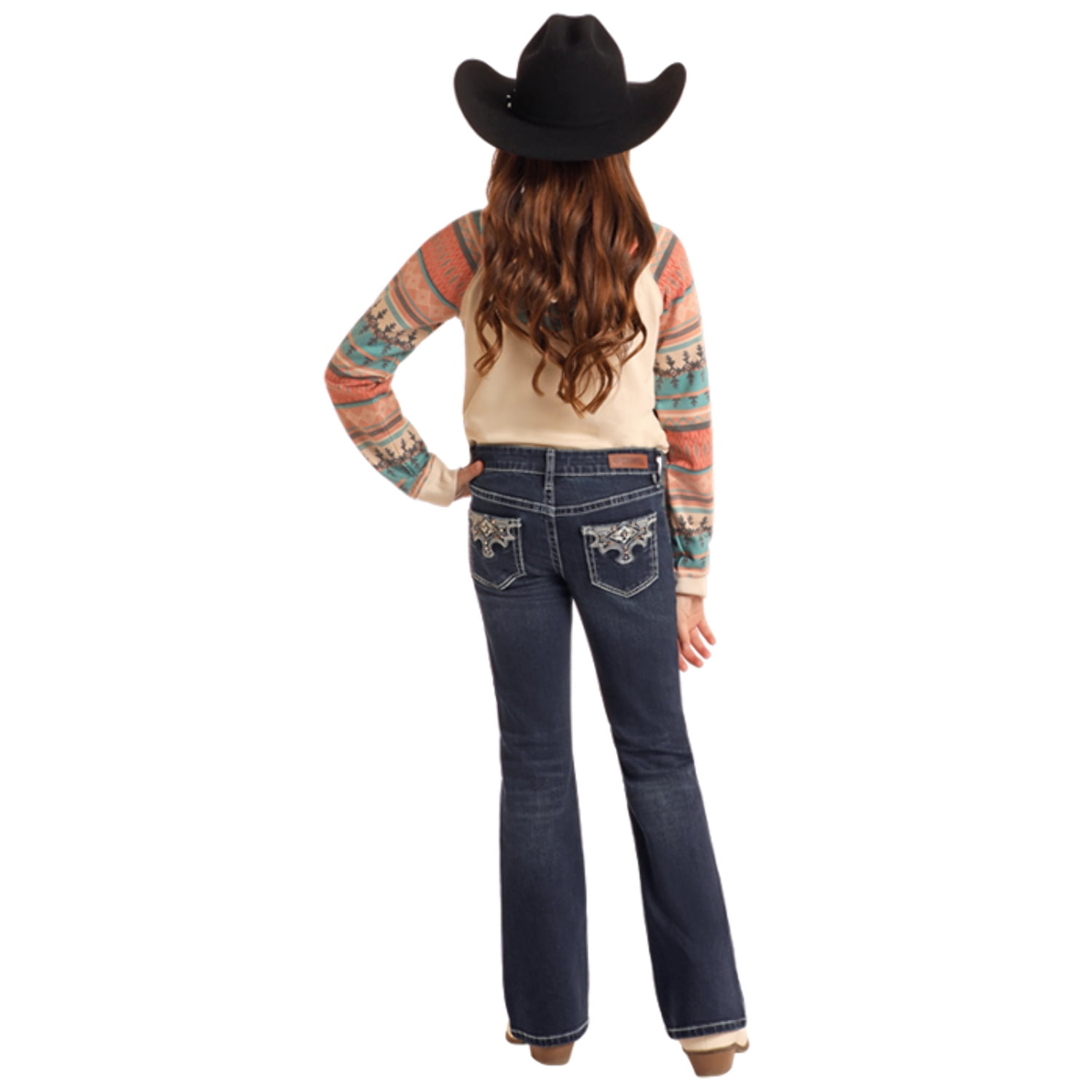 Rock Roll Girl's Dark Vintage Scallop Embroidered Jeans BG4MD05372 ...