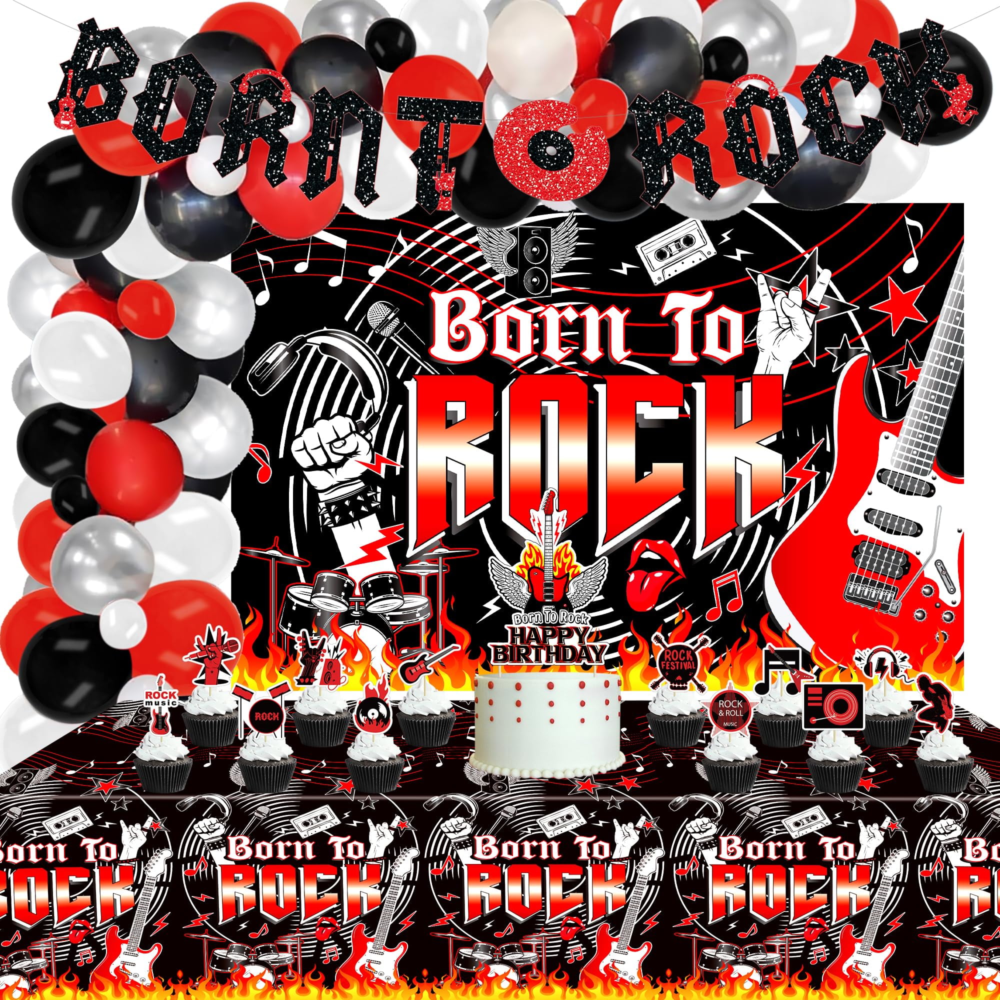 Rock and Roll Party Decorations, Including Born to Rock Glitter Banner ...