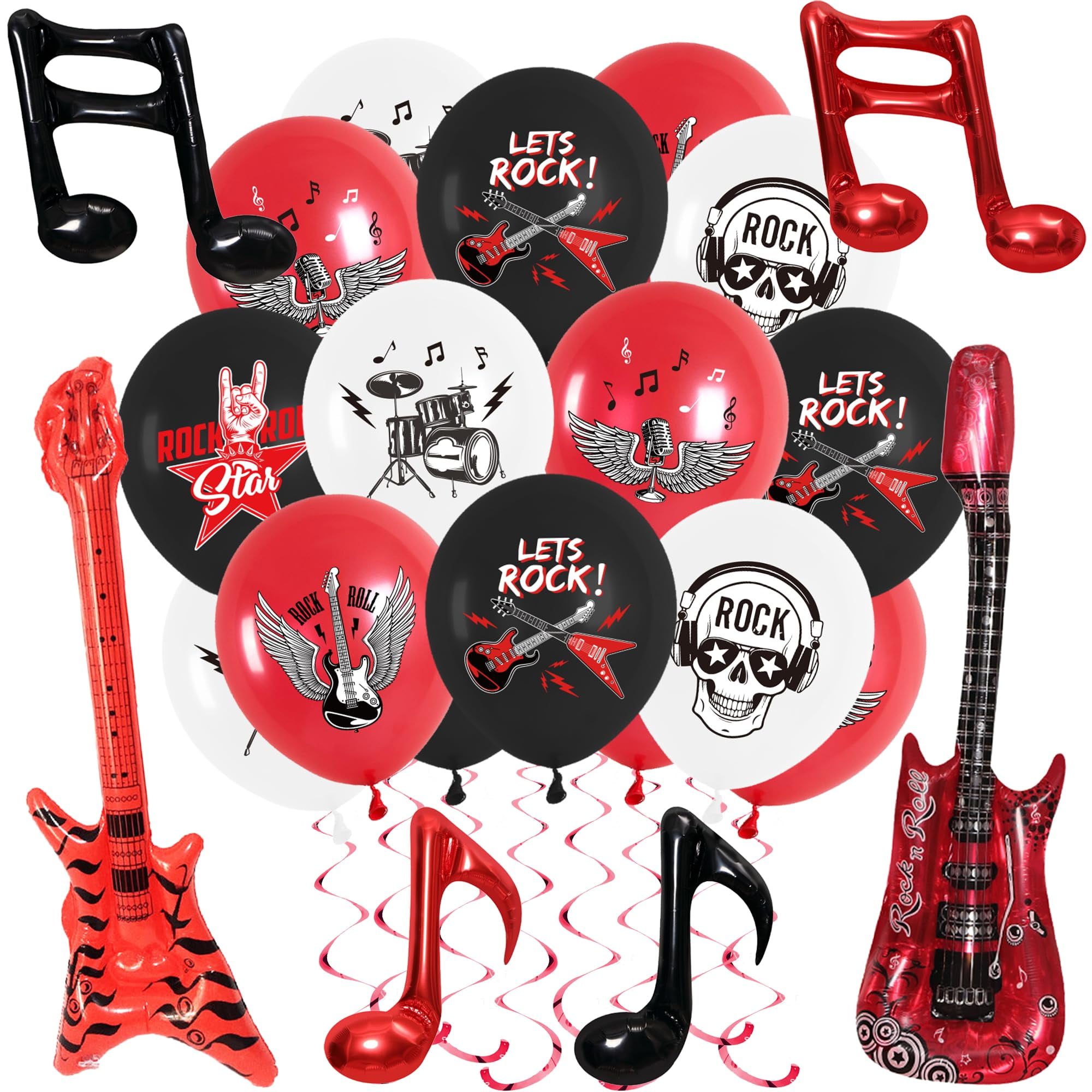 Rock and Roll Party MMF7 Decorations - Rock and Roll Balloons Set Includes Note Balloons Guitar ...