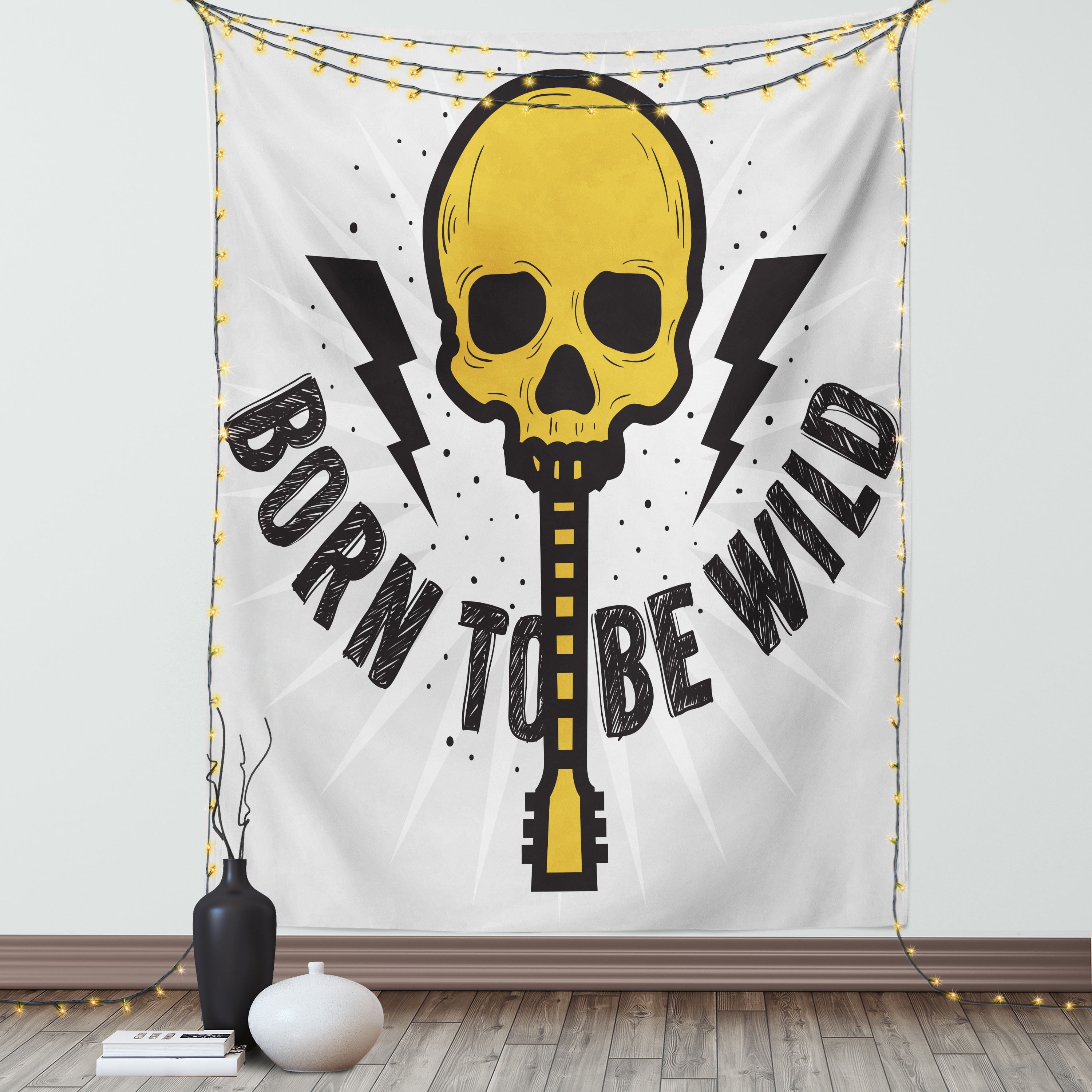 Rock and Roll Tapestry, Born to be Wild Calligraphy Skull Shaped Guitar ...