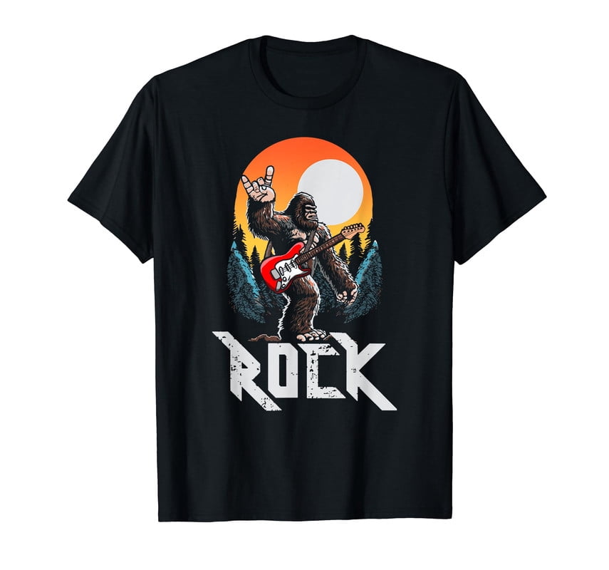 Rock! Sasquatch Rock & Roll Bigfoot Electric Guitar Rock On T-Shirt ...