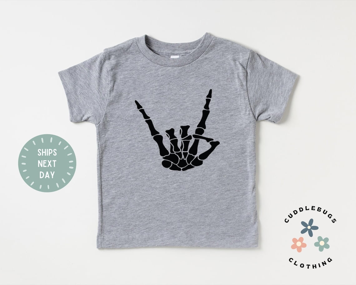 Rock On Skeleton Hand Kids Shirt - Punk Rock Kids - Goth Kids Tee ...