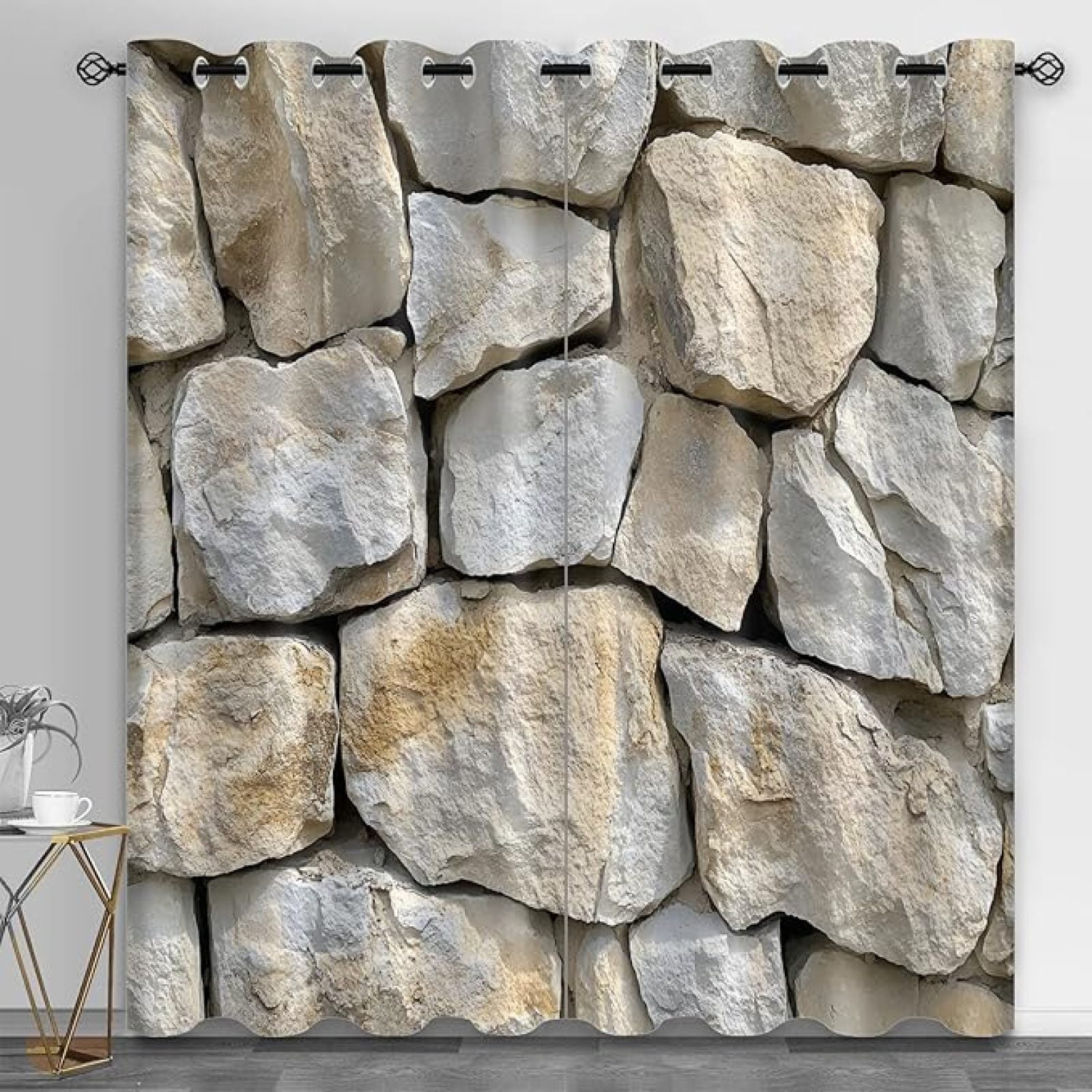 Rock Stone Wall Curtain For Bedroom Living Room, Vintage Brick Stone ...