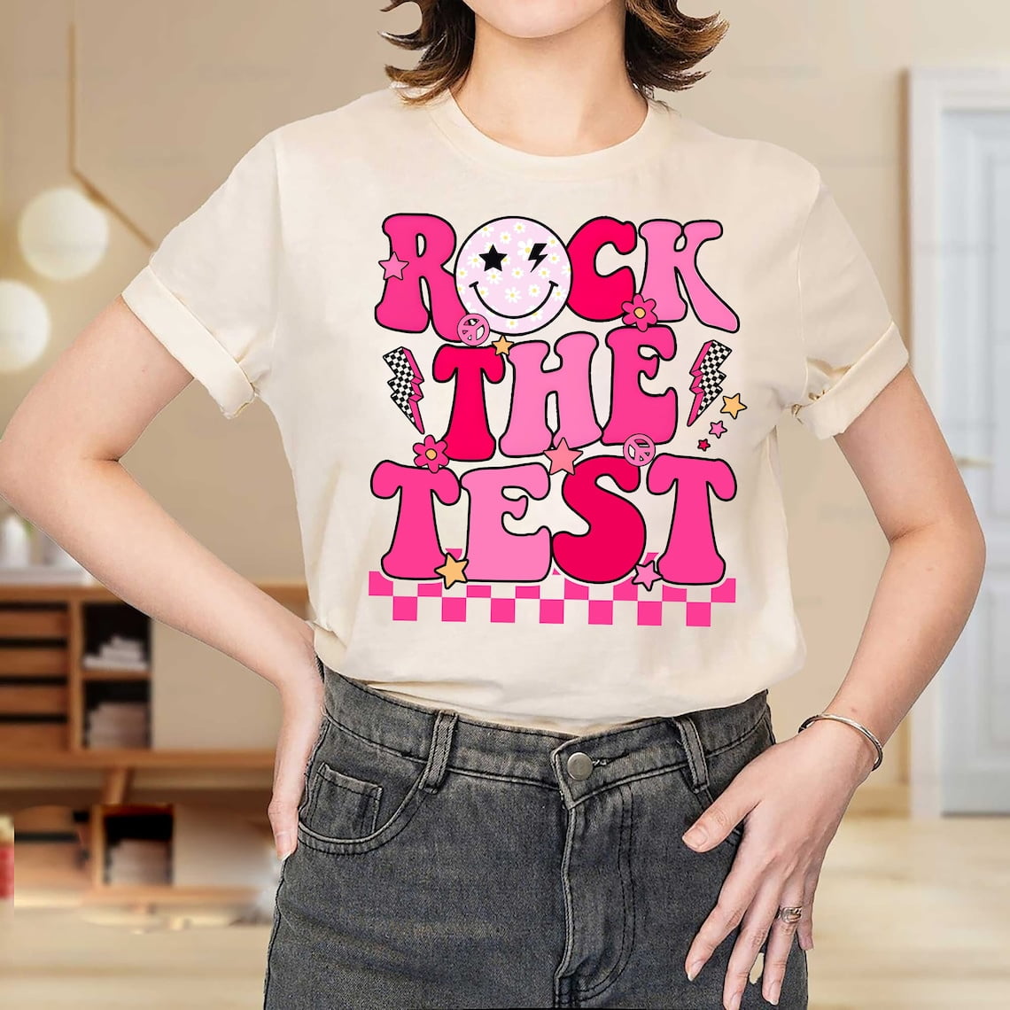 Rock The Test Shirt Smile Hippie Pink Shirt Test Day Shirt Staar