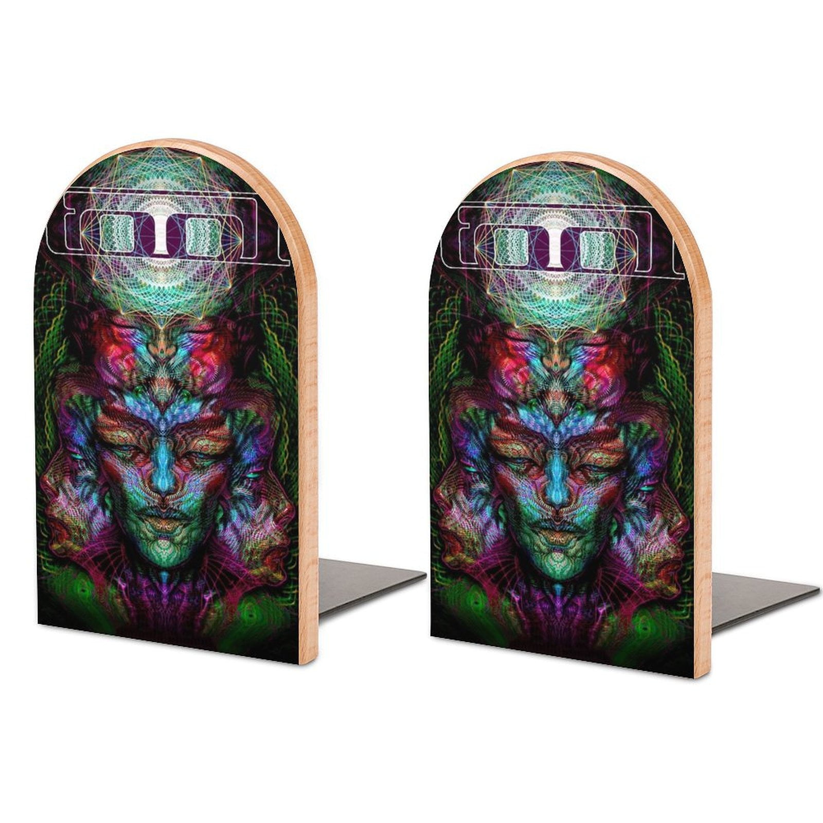Rock Tool Band Bookends Wood Book Divider Decor Shelves Non-Skid Book ...