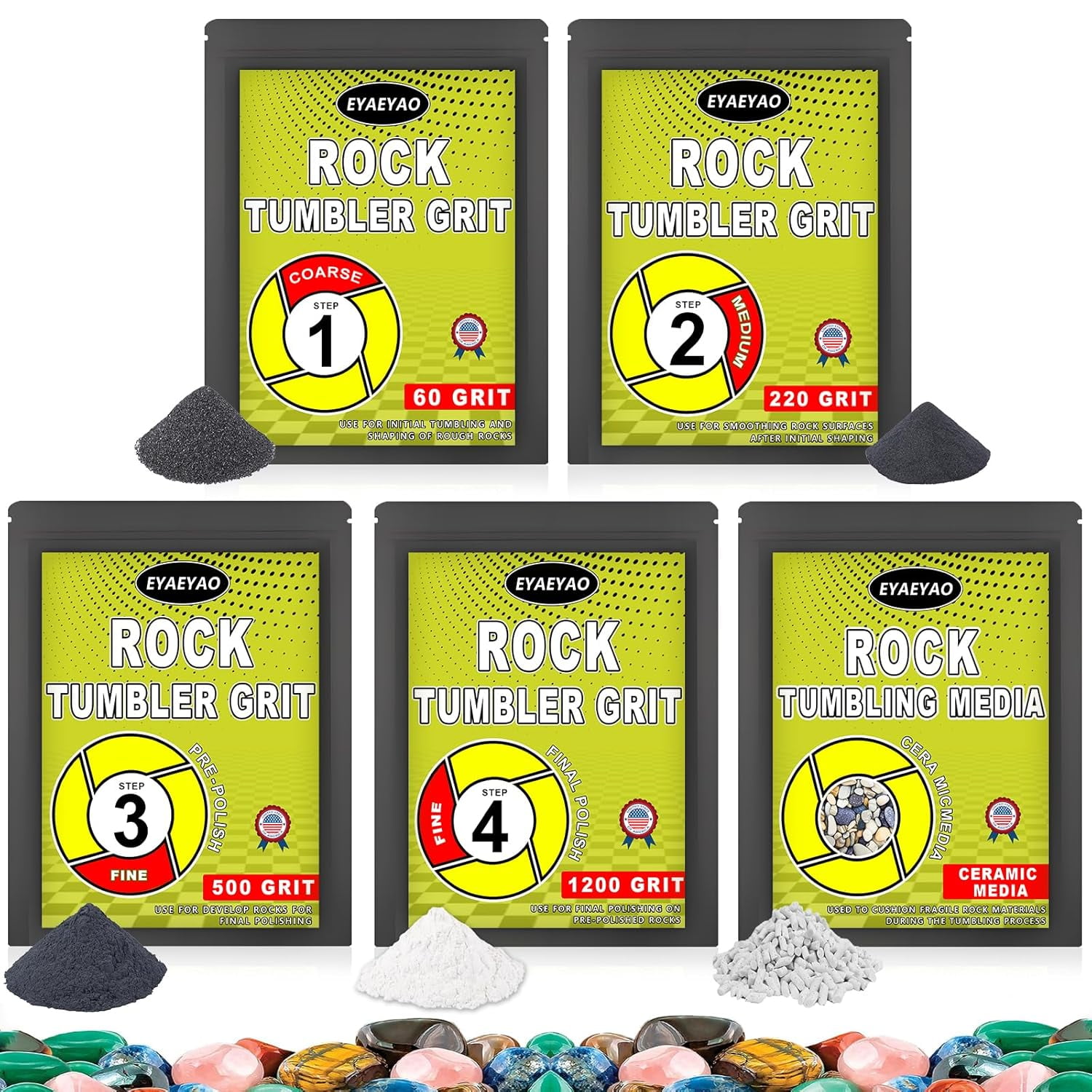 Rock Tumbler Grit and Ceramic Tumbling Media, Polish Up to 15 lbs. of ...