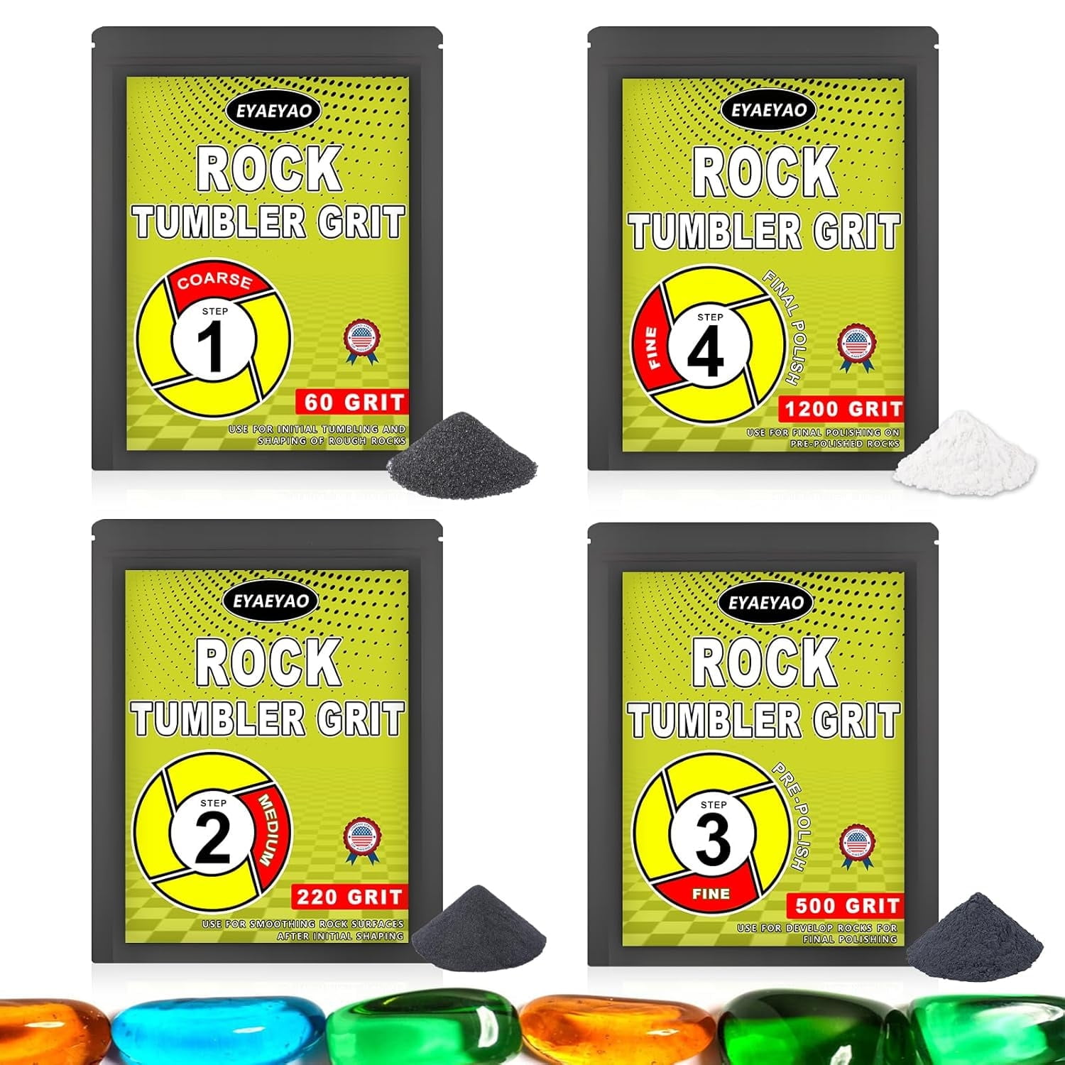 Rock Tumbler Grit & Polish Kit – 4 Step Refill (Coarse/Medium/Pre ...