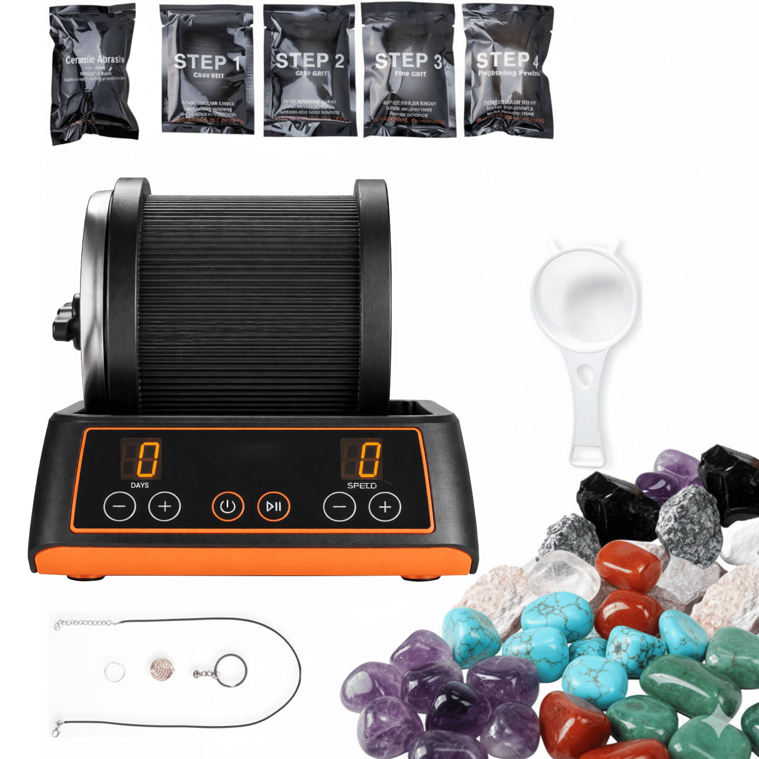 Rock Tumbler Kit, 2 lbs Rock Polishing Kit with 4 Speed Settings & 9 ...