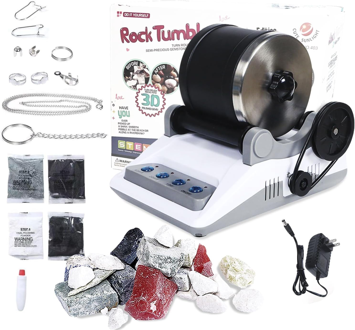 Rock Tumbler Kit, Rock Polisher Tumbler for Kids & Adults, DIY Electric ...