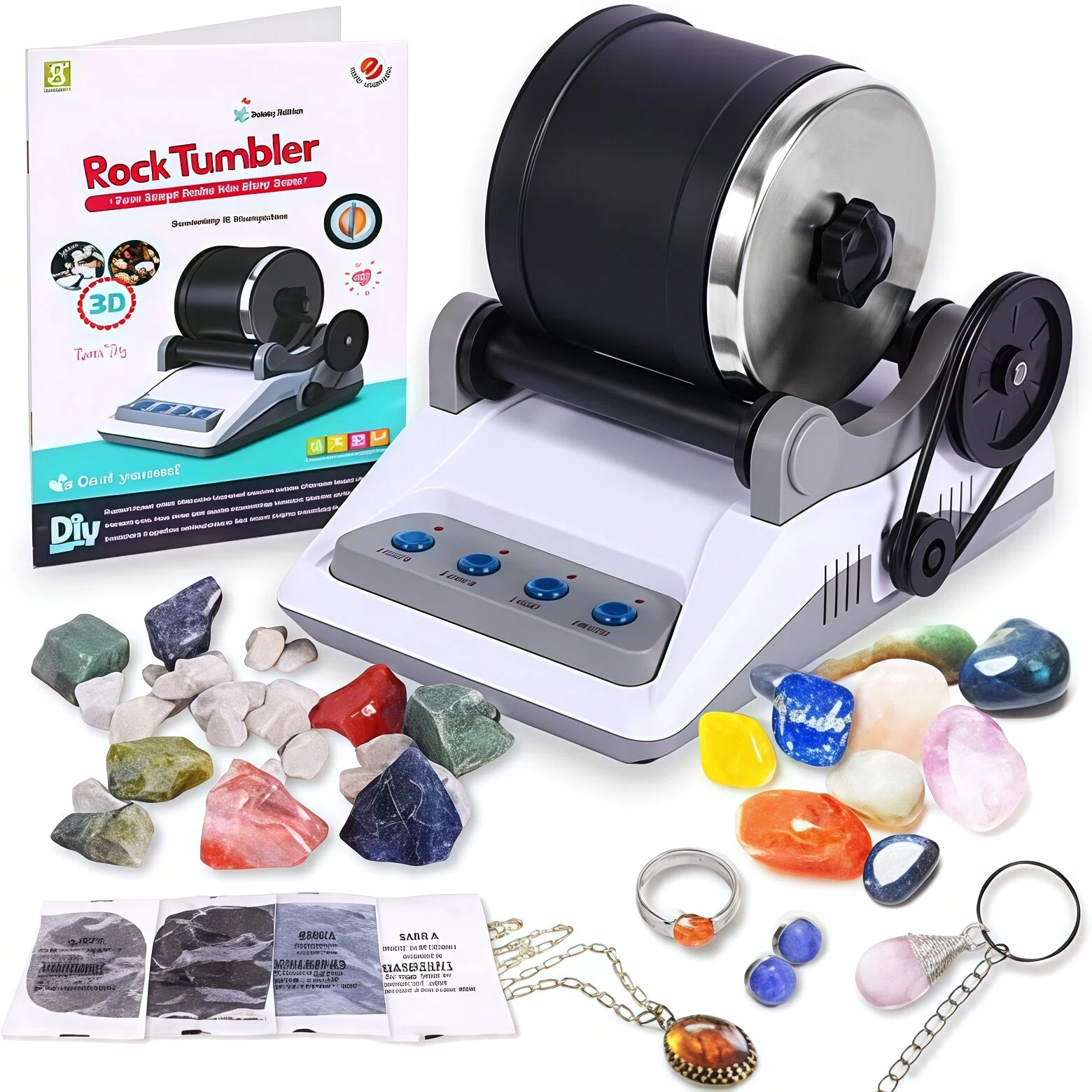 Rock Tumbler Kit for Kids & Adults, Includes 2 Belts, Bag of Rough ...