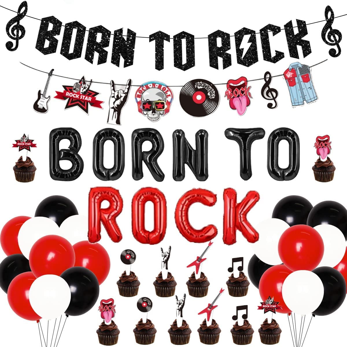 Rock and Roll Birthday Party Decorations Black Glitter Born To Rock ...