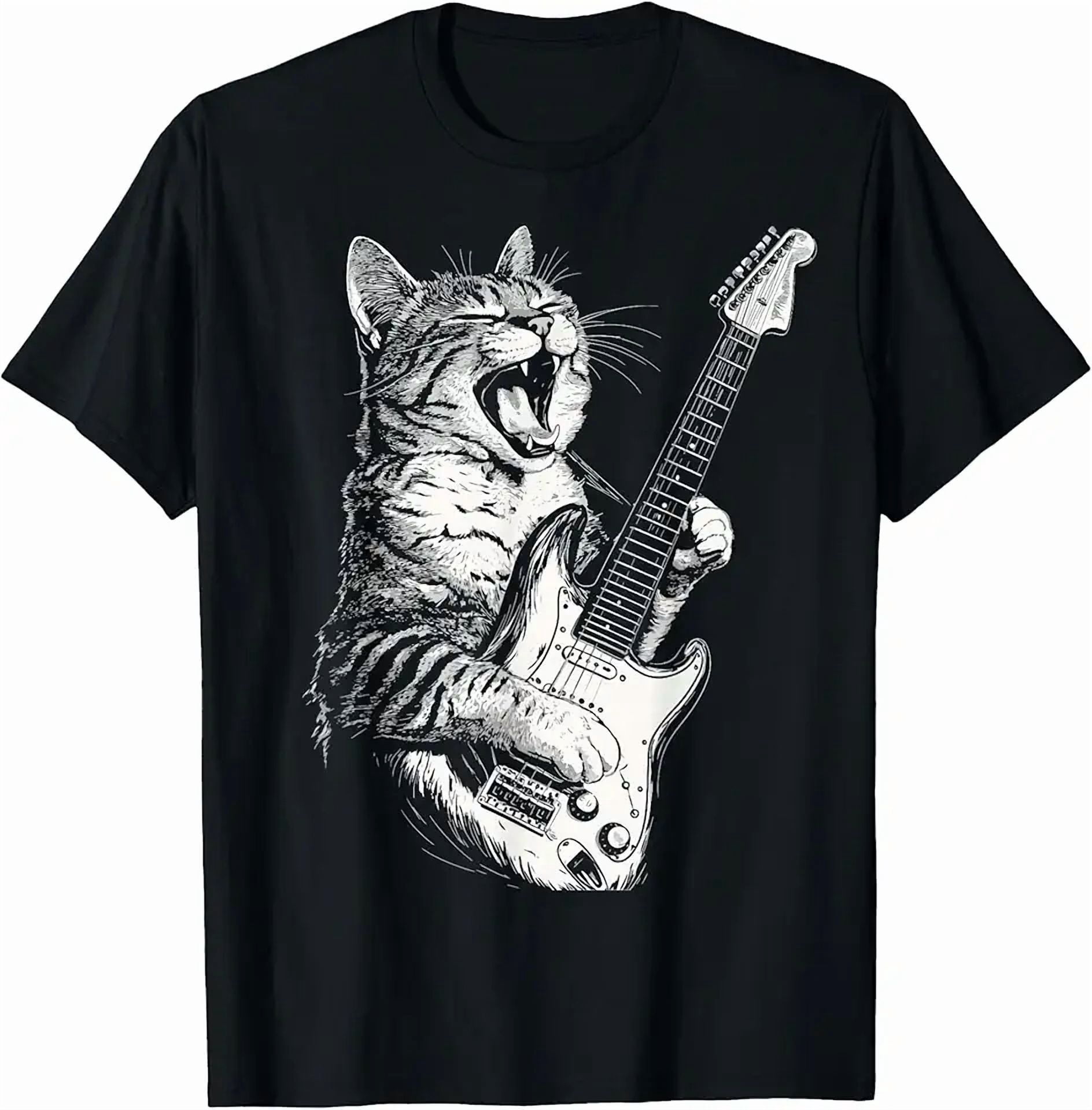 Rock and Roll Cat Playing Electric Guitar Unisex Short Sleeve Graphic ...