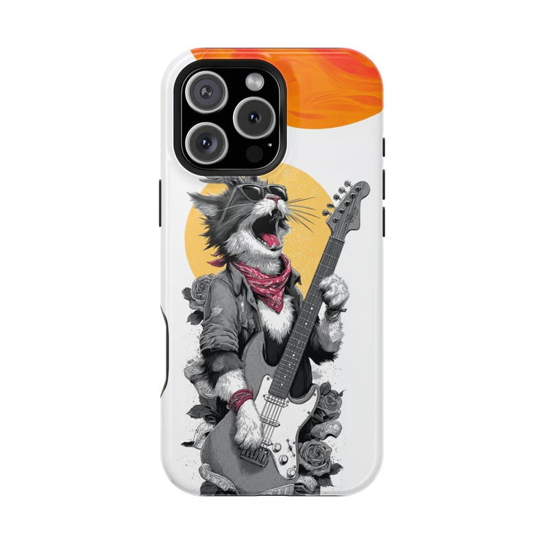 Rock and Roll Cat Playing Guitar Retro Music Phone Case with iPhone 17 ...