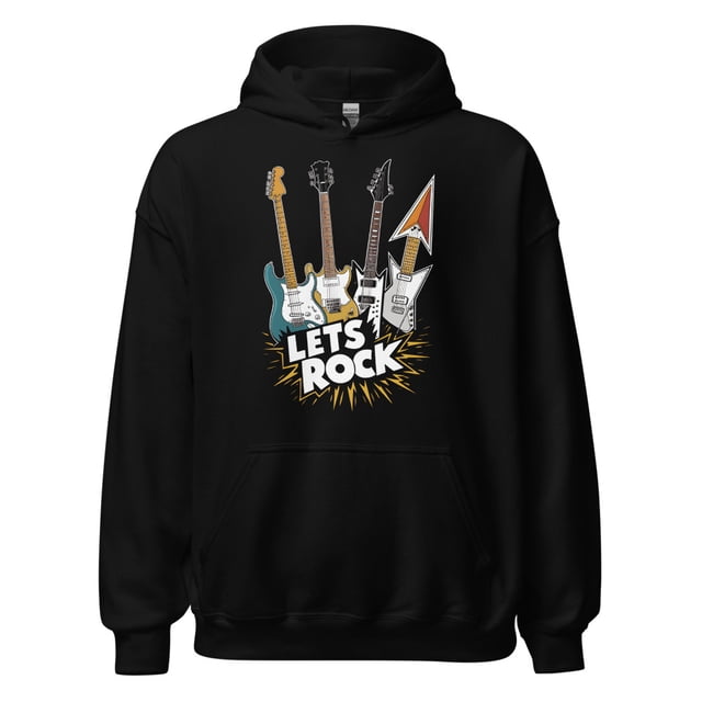 Rock and Roll Music Unisex Hoodie, Lets Rock Guitar Vintage Rock N Roll ...