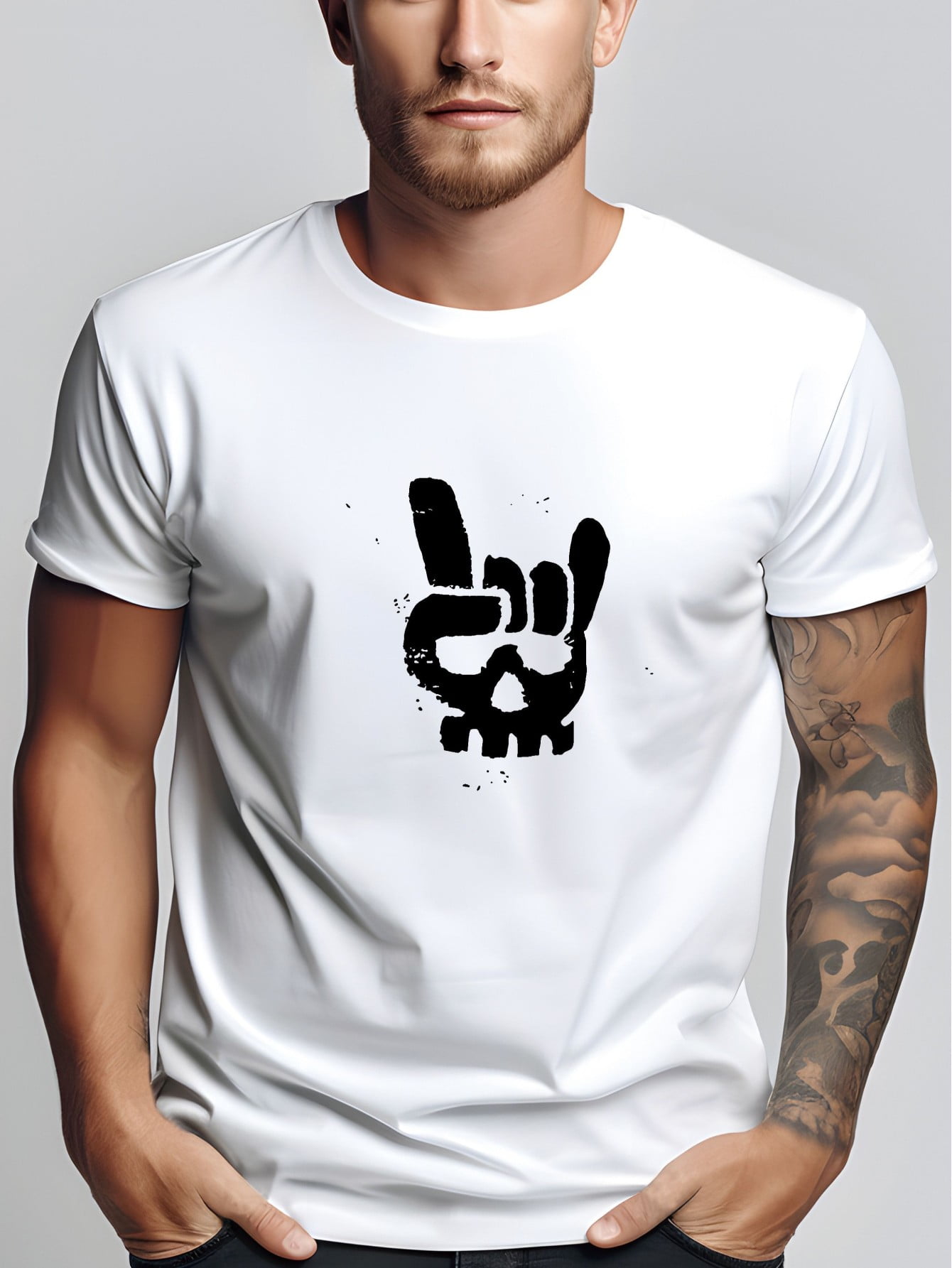 Rock and Roll Print Tee Shirt, Tees for Men, Casual Short Sleeve T ...