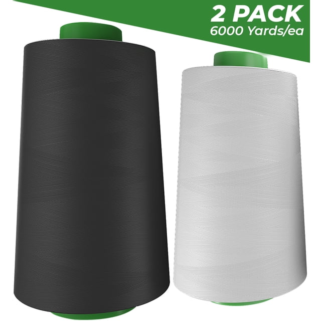 RockDaMic 2 Pack of 6000 Yards (Each) White & Black Serger Cone Thread ...