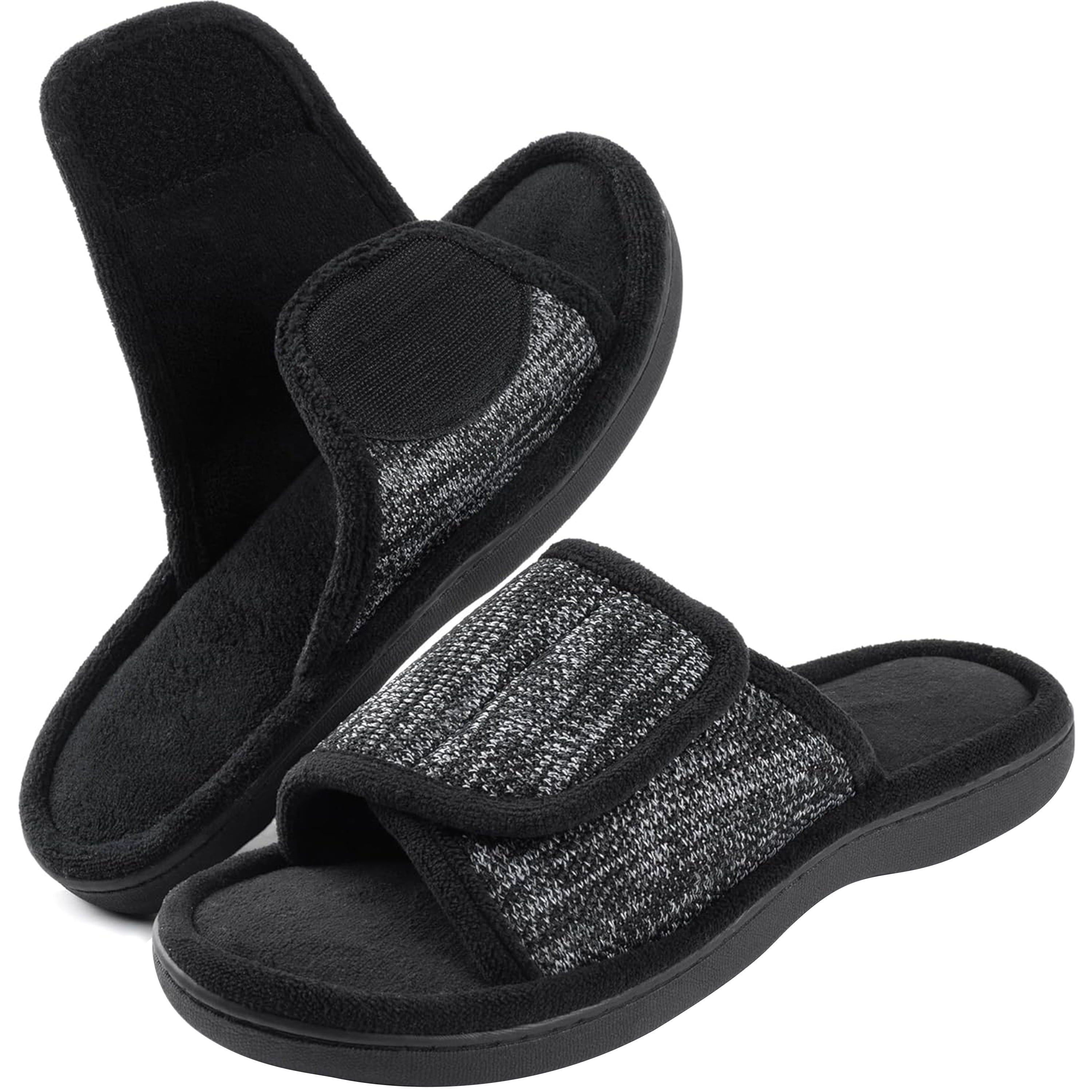 RockDove Men's Memory Foam Slippers - Adjustable Wrap, Open Toe ...