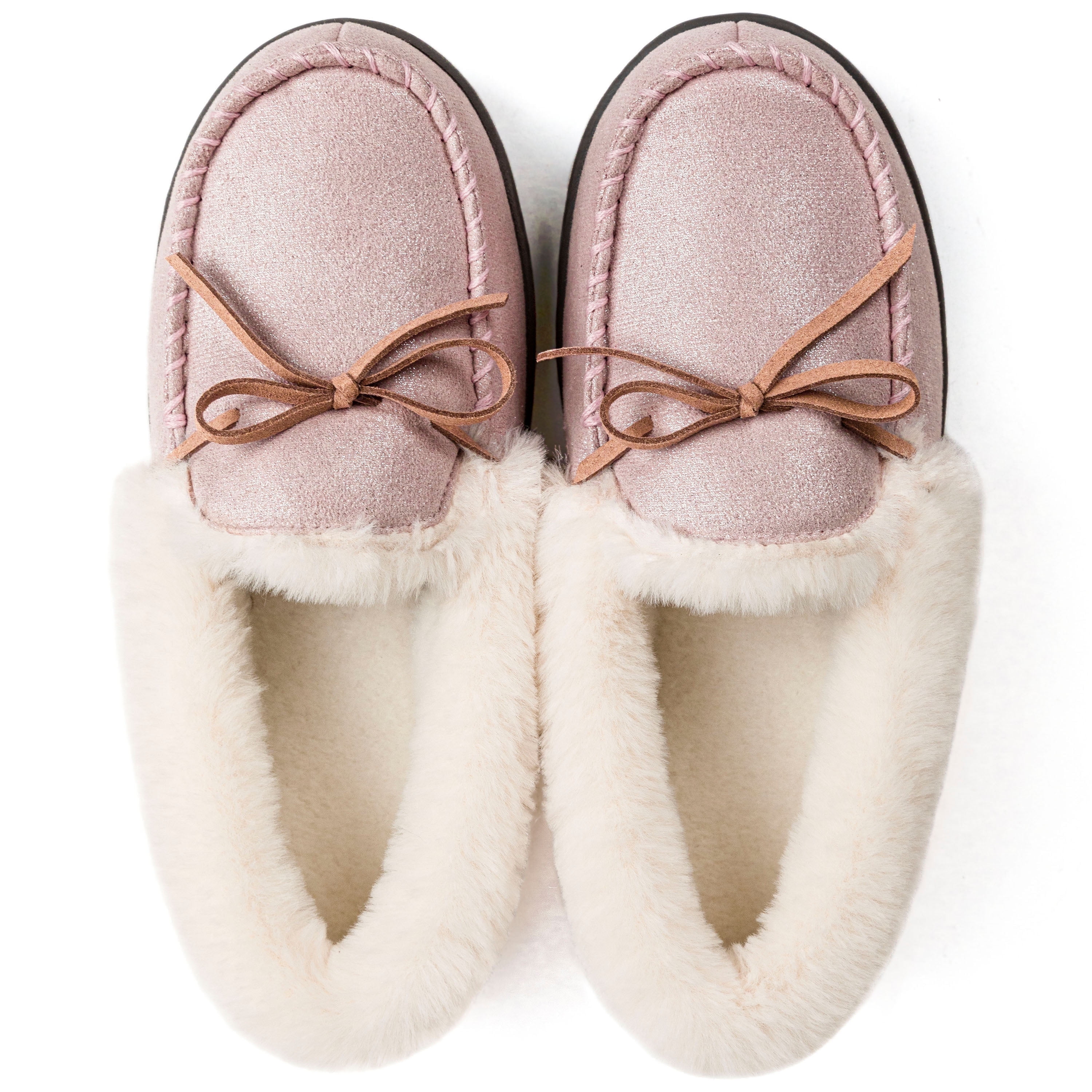 Ravelier Women's Classic Glittered Moccasin Slippers, Pink, Size 8 ...