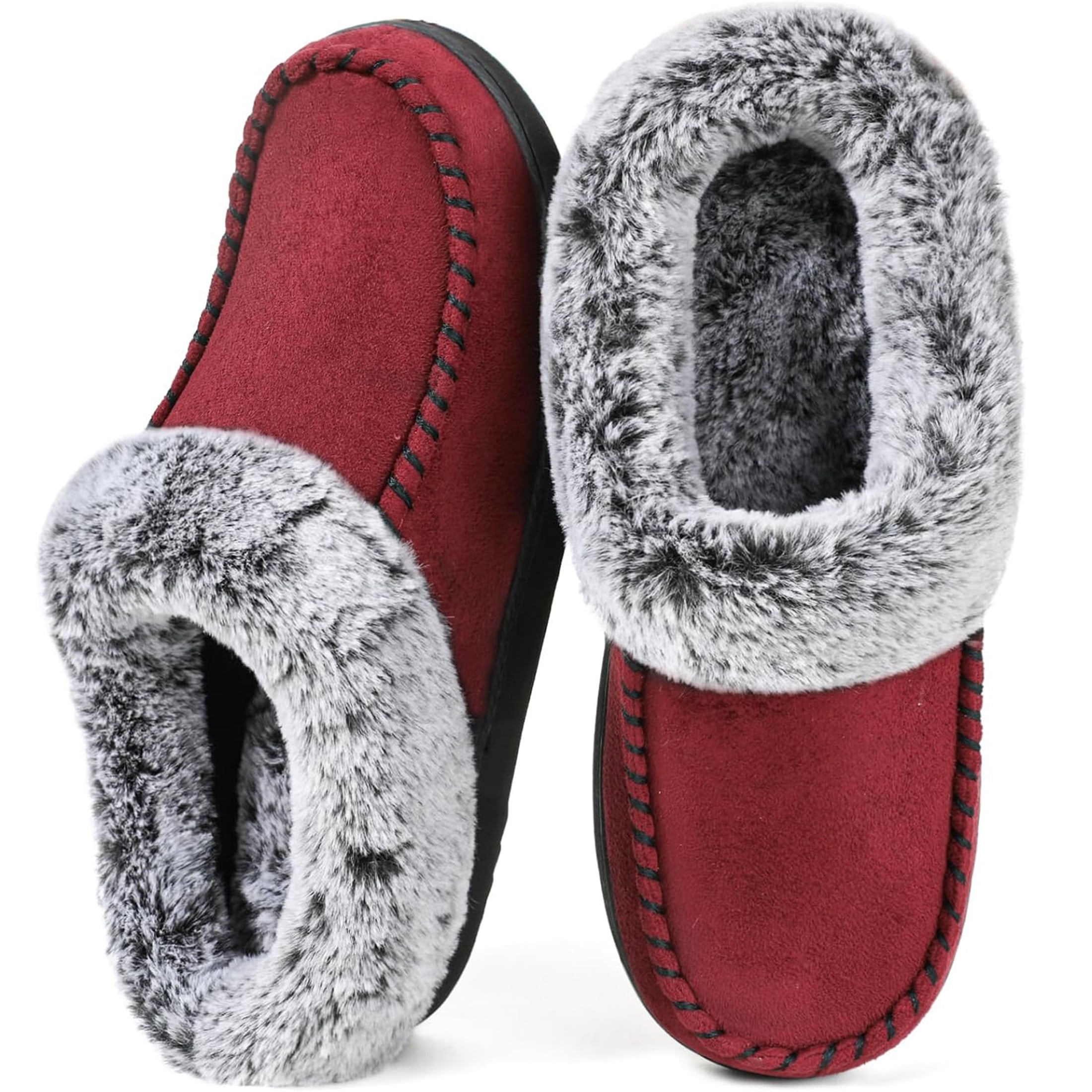 RockDove Women's Moc Toe Clog Slipper with Faux Fur Collar and Memory ...