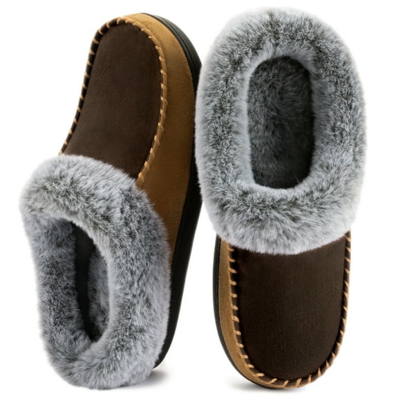 RockDove Women's Faux Fur Collar Moc Toe Clog Slipper - Walmart.com