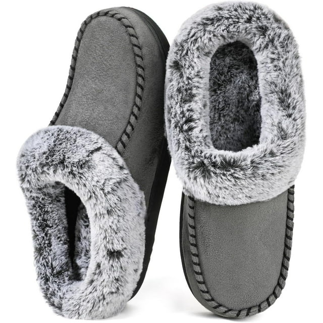 RockDove Women's Comfort Moc Toe Clog Slipper with Faux Fur Collar ...
