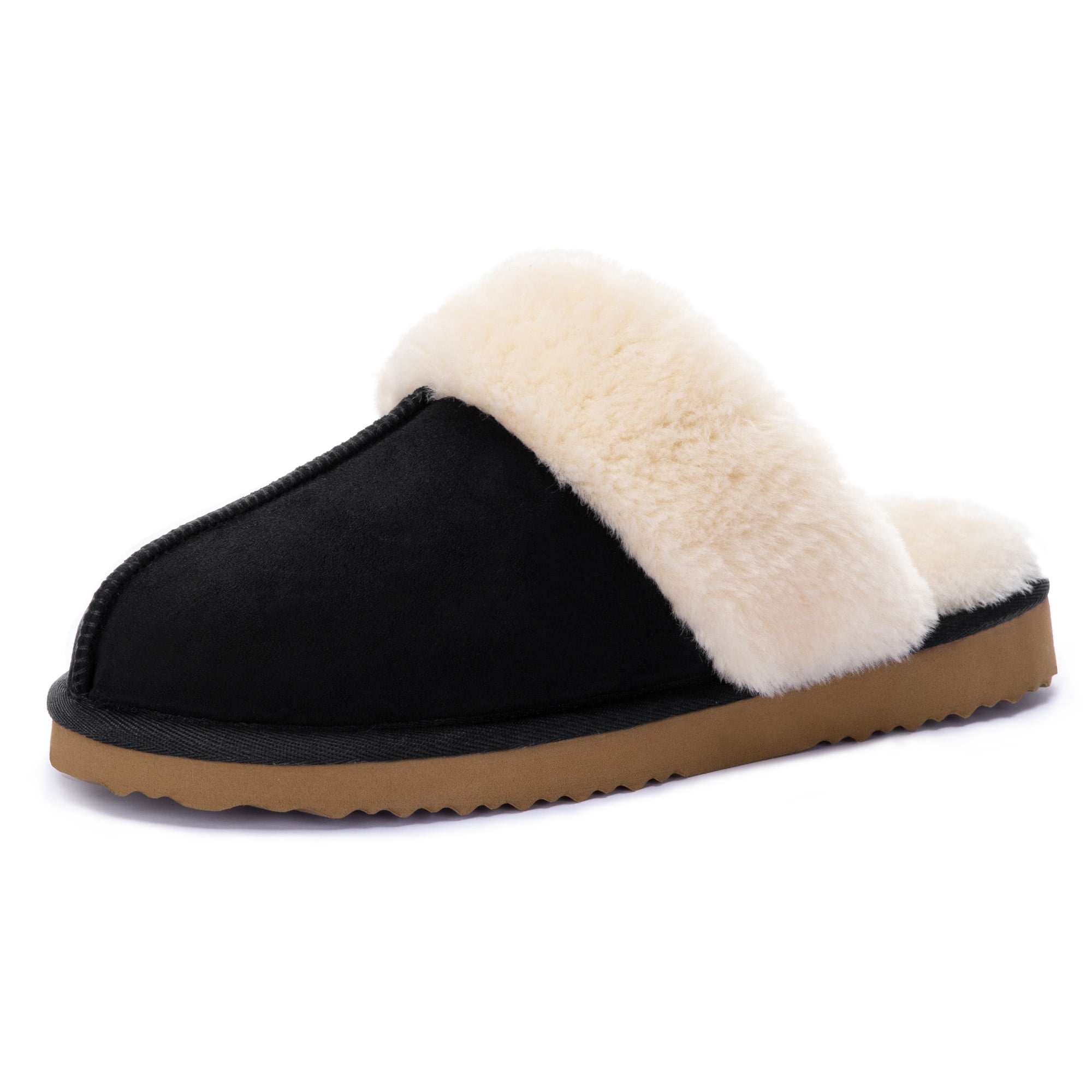 Rock Dove Women's Plush Faux Fur Scuff Slippers, Cushioned Footbed ...