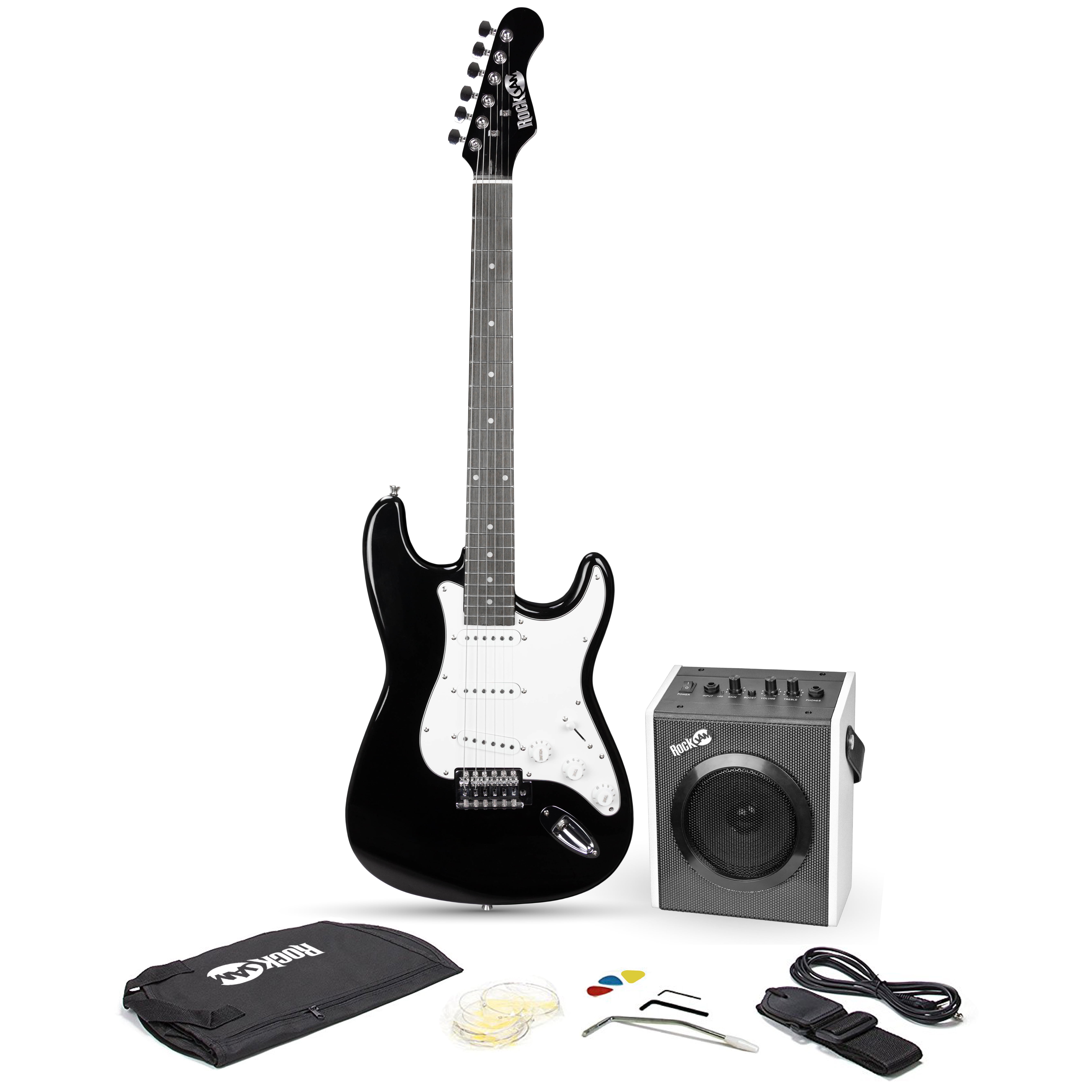 RockJam Full Size Black ST-Style Electric Guitar Kit with 10-Watt ...