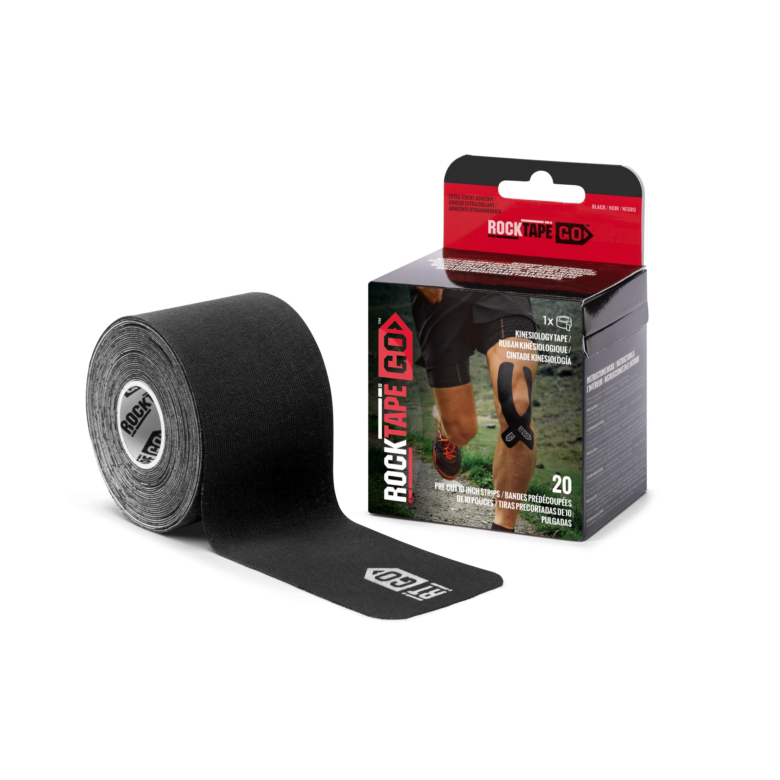 RockTape Go Extra-Sticky Adhesive Pre-Cut Kinesiology Tape (Black) C30 ...