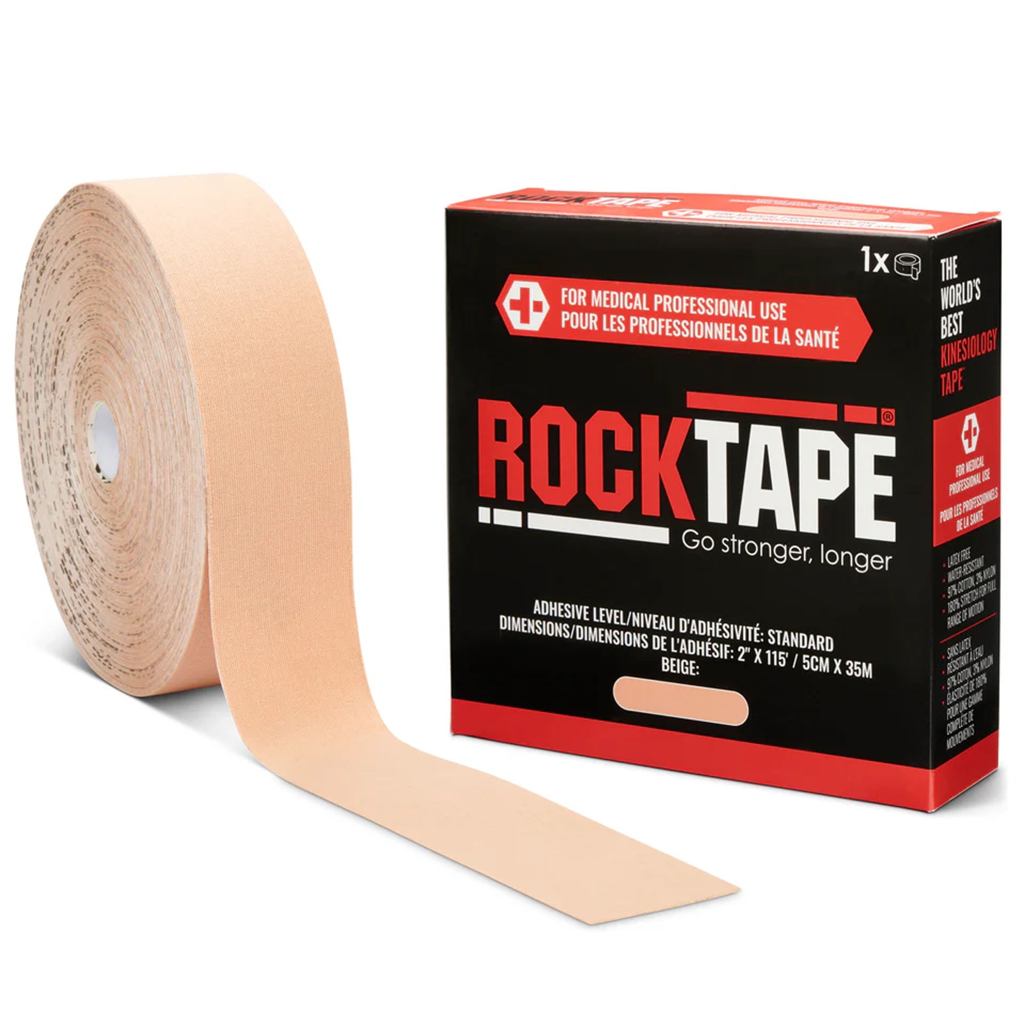 RockTape Standard Recovery Kinesiology Tape, 2" x 105" Bulk Roll, Beige ...