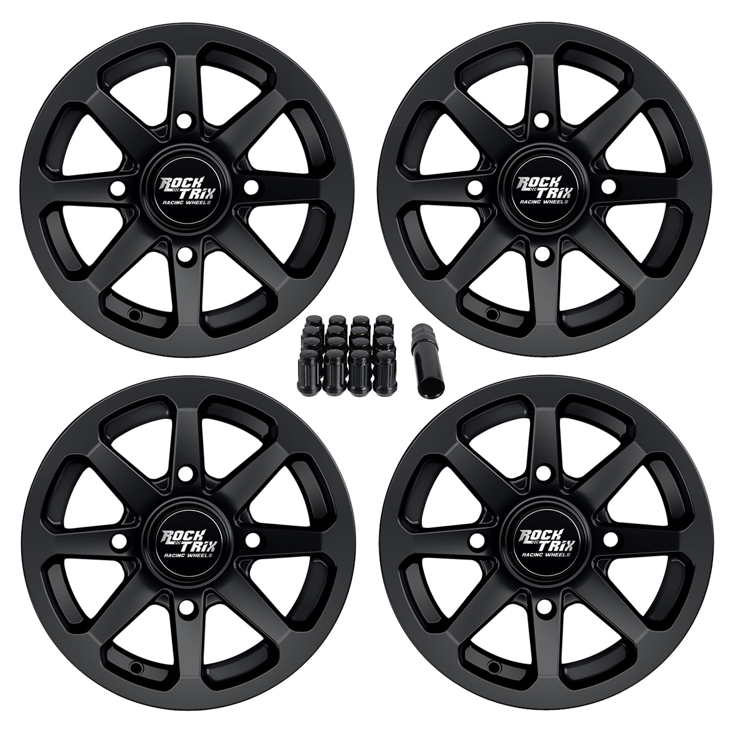 RockTrix RT102 12in ATV Wheels 4x156 Rims 12x7, 4+3 Offset, Includes ...