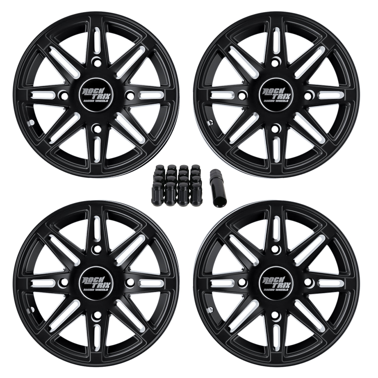 RockTrix RT103 12in ATV Wheels 4x156 Rims, 12x7, 4+3 Offset, Includes ...
