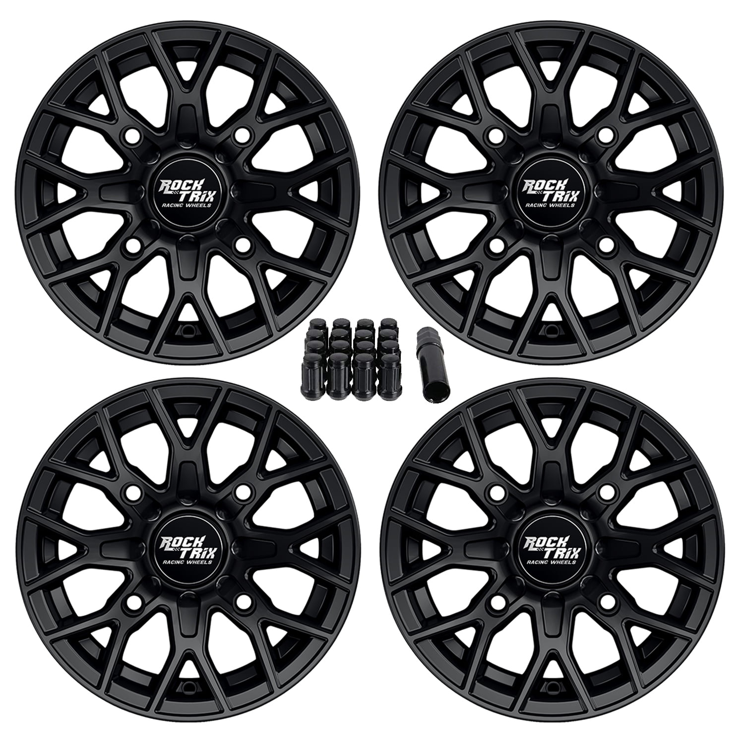 RockTrix RT104 12in ATV Wheels 4x156 Rims, 12x7, 4+3 Offset, Includes ...
