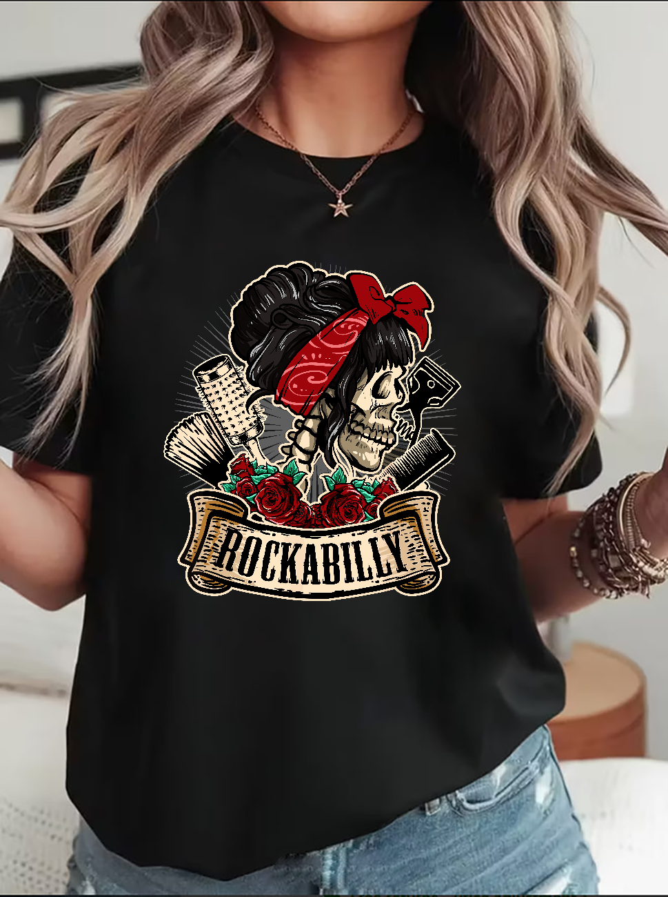Rockabilly Girl Gothic Head Funny Pin Up Hairstylist Tattoo Unisex T ...