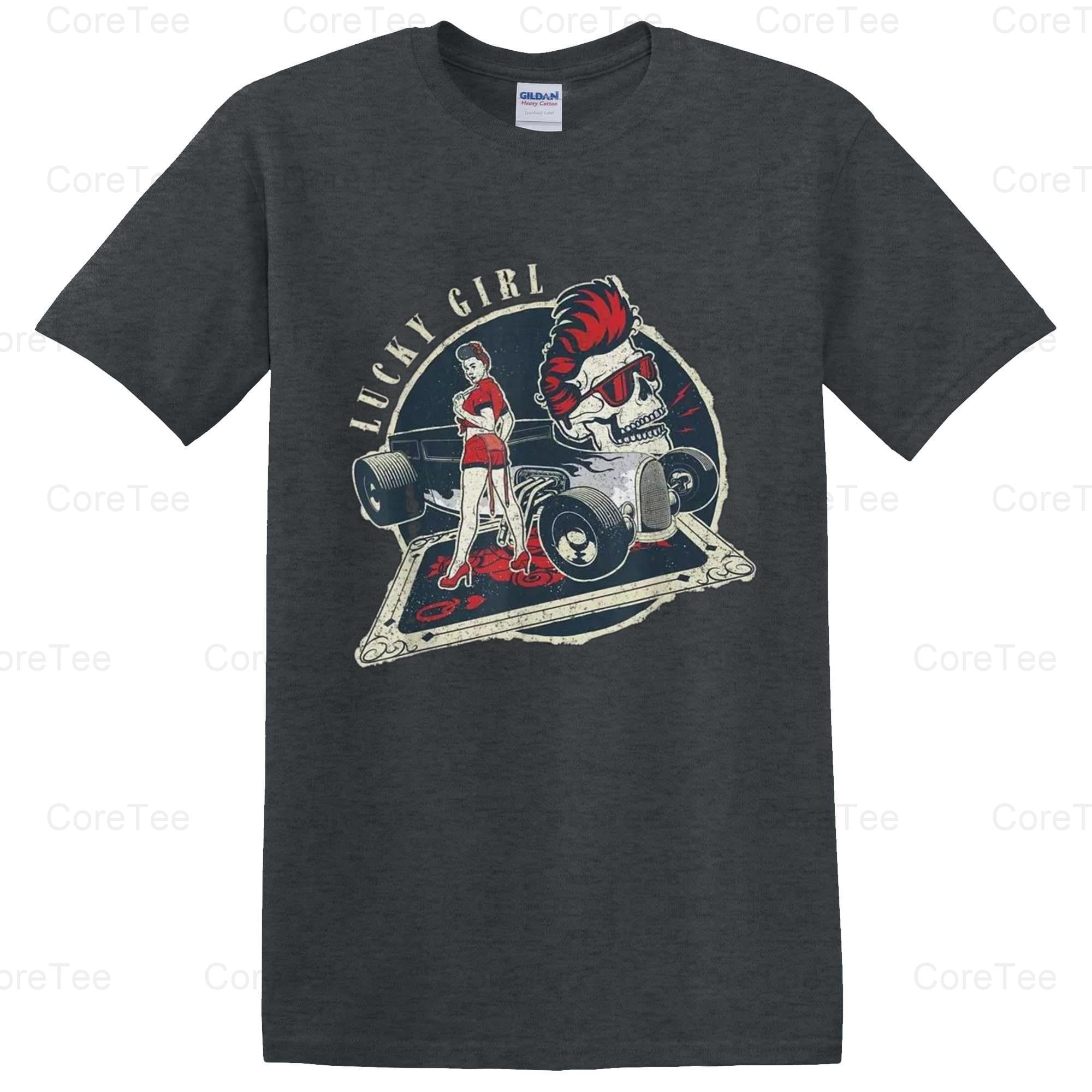 Rockabilly Hot Rod 50s Pinup Girl Car Retro Greaser Psychobilly Music T ...