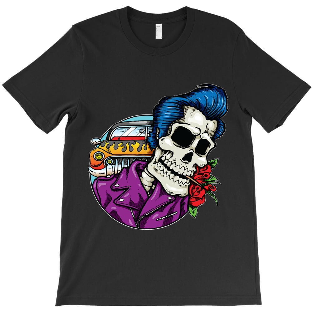 Rockabilly Skeleton Funny 50s Music Greaser Skeleton Head Graphic ...