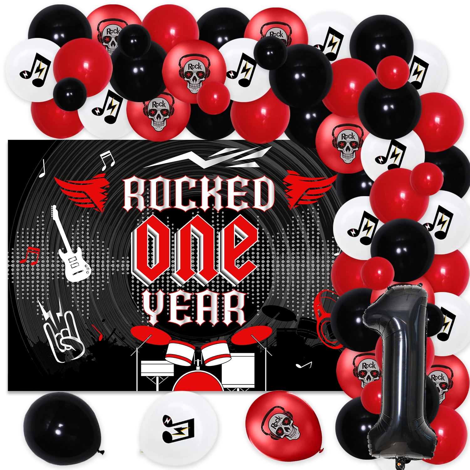 Rocked One Year 1st Birthday Decorations, Rock and Roll Music Themed ...