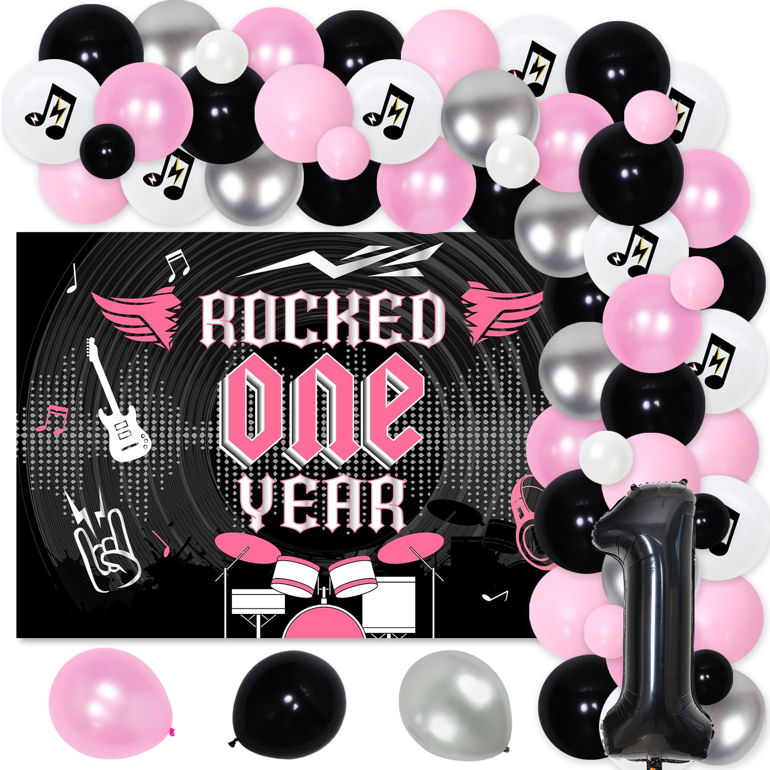 Rocked One Year 1st Birthday Decorations, Rock and Roll Music Themed ...