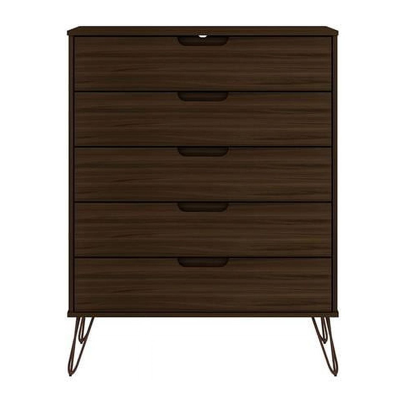 Rockefeller 5-Drawer Tall Dresser with Metal Legs in Brown, 44.57 x 35. ...