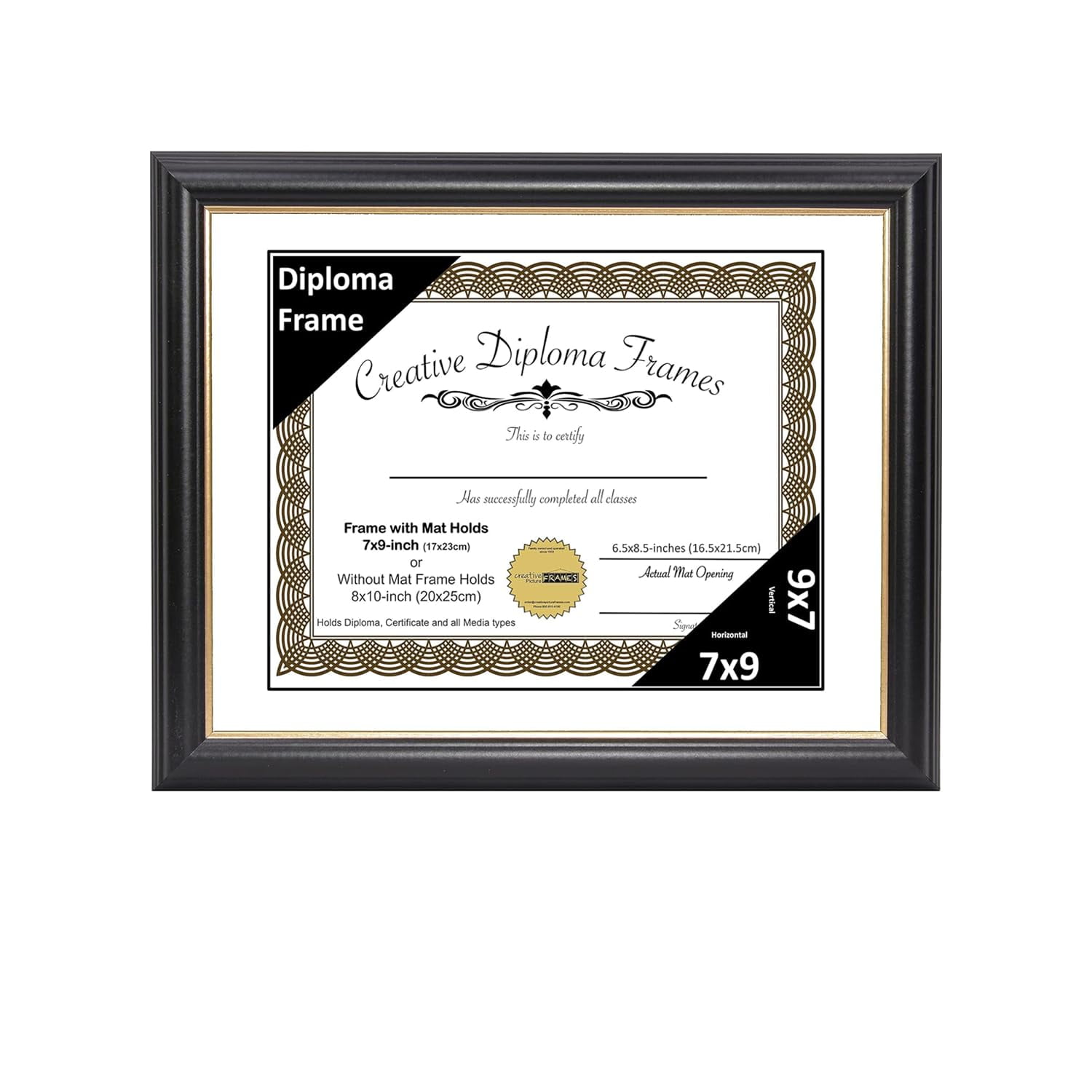 Rockefeller Black Gold Rim Diploma Frame 7x9 Inches, Certificate ...