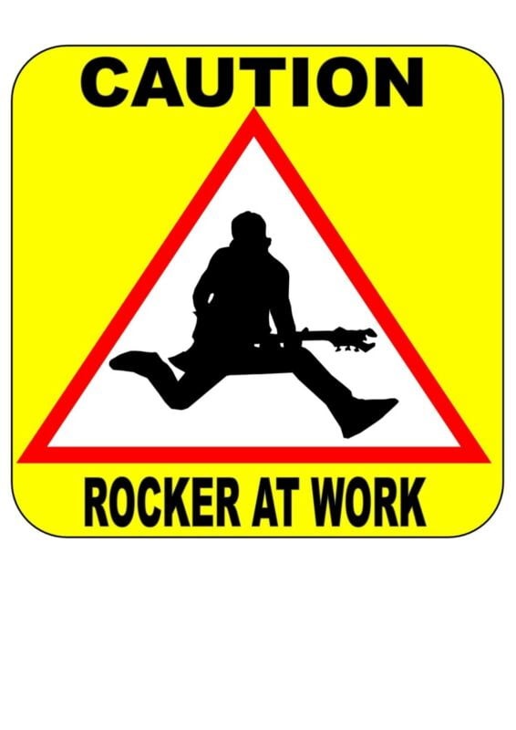 Rocker Guitarist Caution Sign Novelty Funny Cation Bar Sign Door Plaque ...