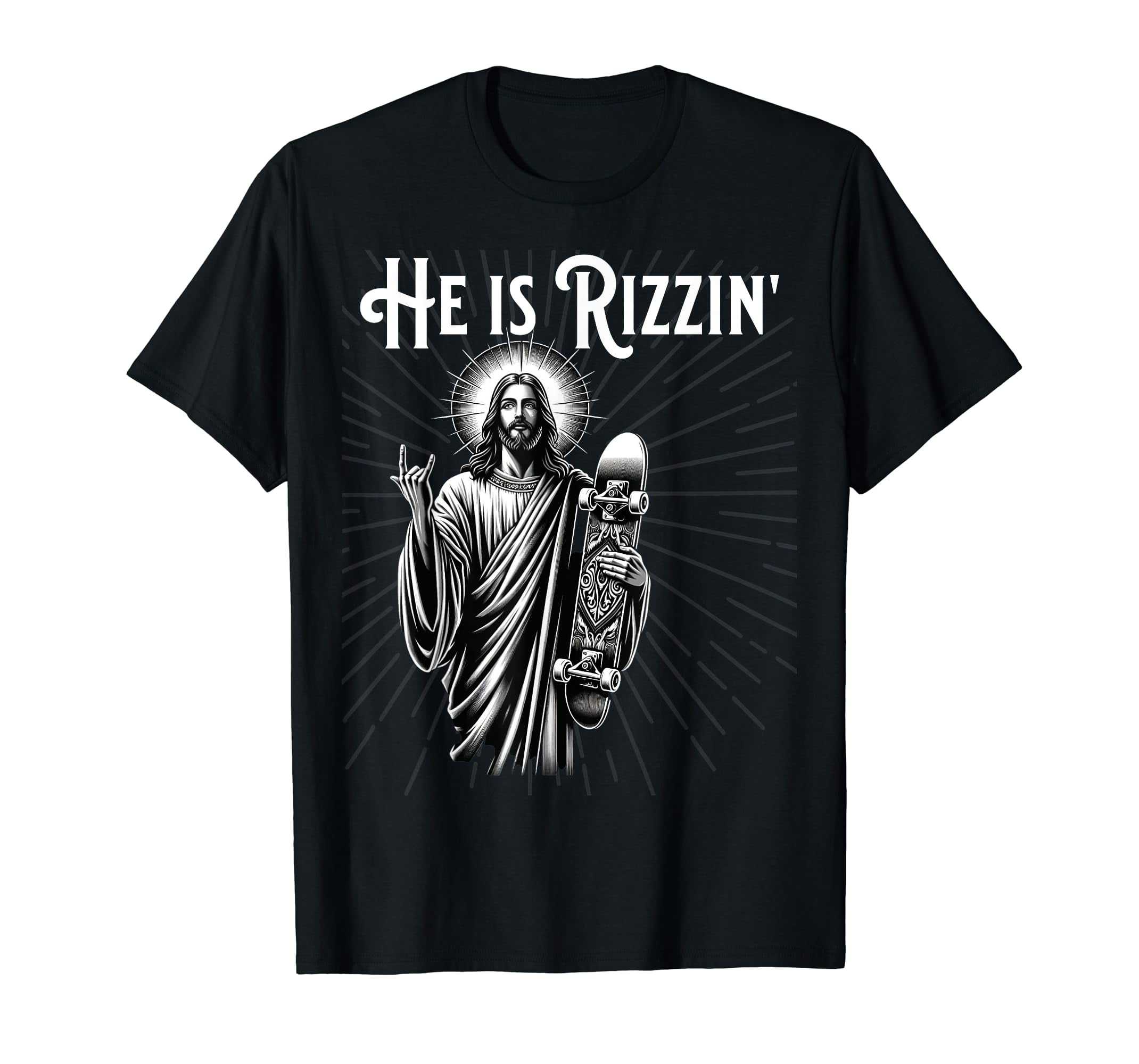 Rocker He is Rizzin Funny Jesus Riding Skateboard T-Shirt - Walmart.com