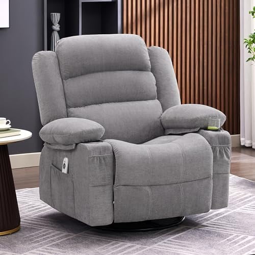 Rocker Recliner Chair with Heat and Massage, 360° Swivel Recliner ...