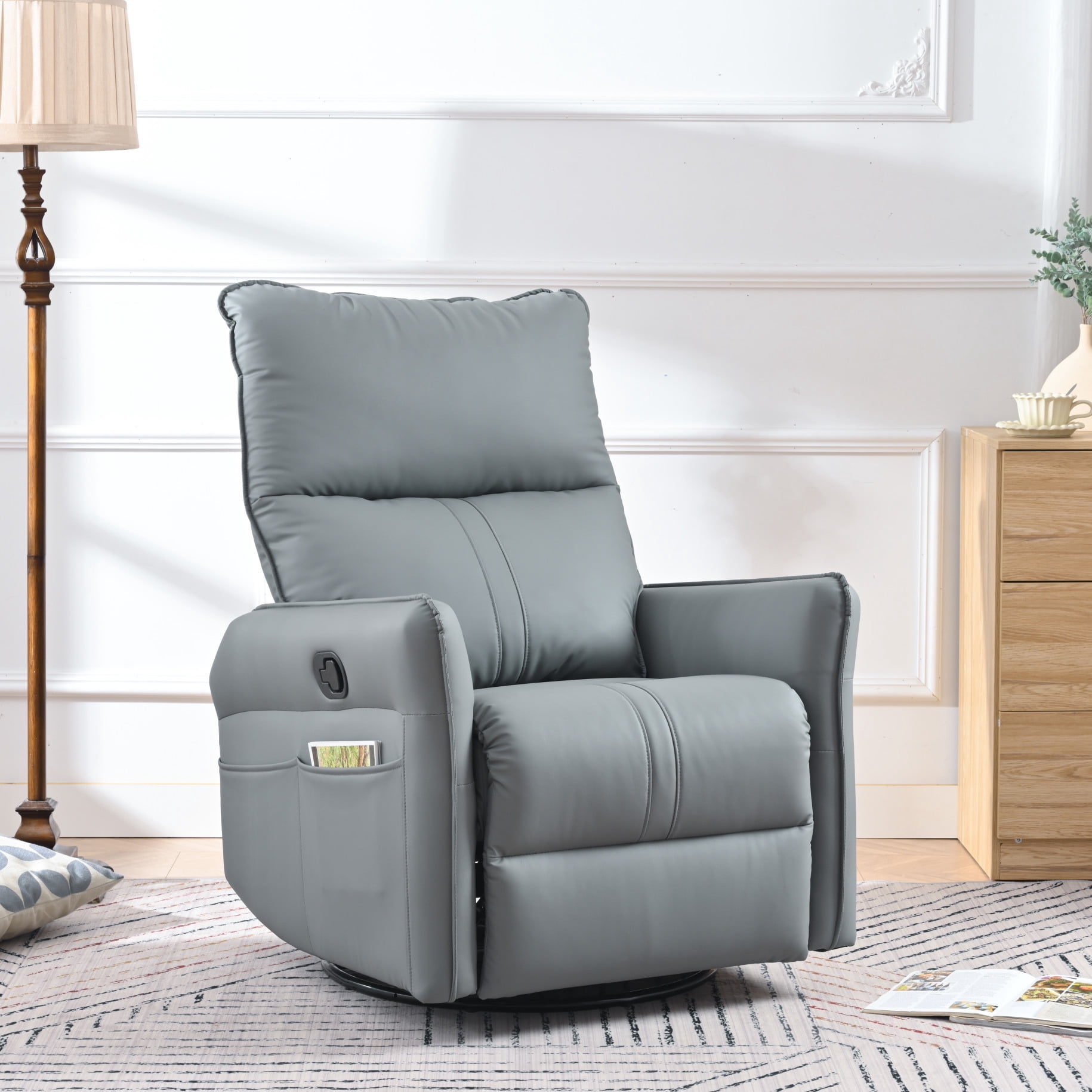 Rocker Recliner Chair with Lumbar Support, 360° Swivel Nursery Rocking ...