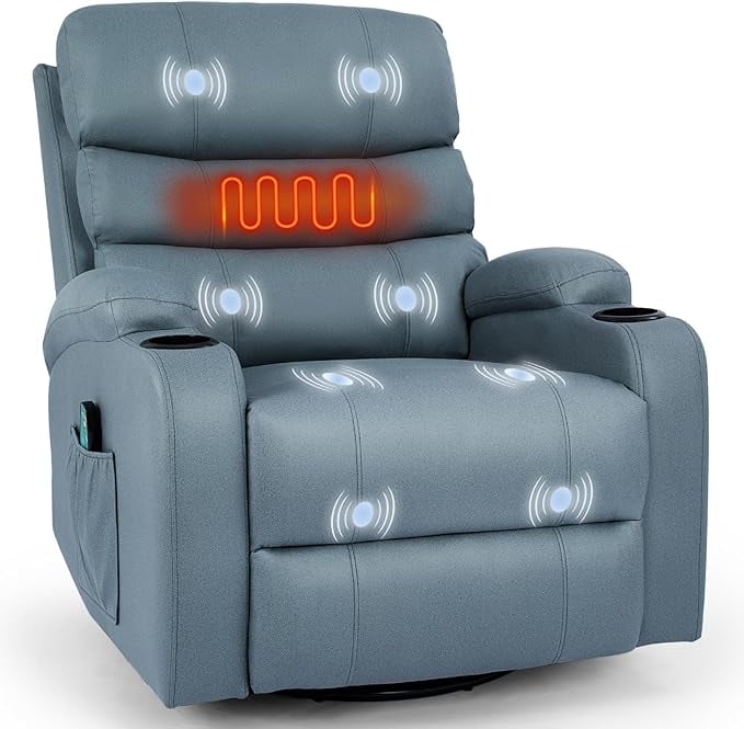 Rocker Recliner Chair with Heated & Massage, Swivel Recliner Chair with ...