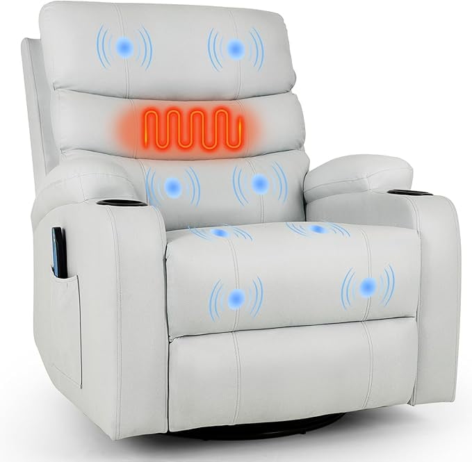 Rocker Recliner Chair with Heated & Massage, Swivel Recliner Chair with ...