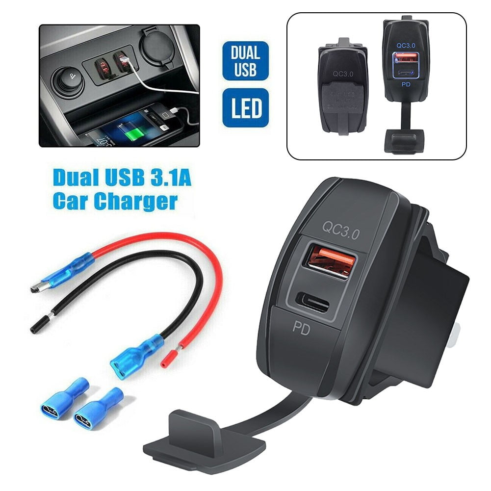 Rocker Switch Dual Usb Charger Pd and Qc3.0 Port with Led Power Socket ...