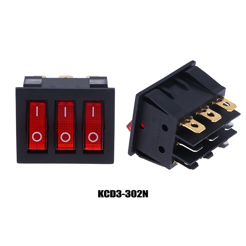 Rocker Switch KCD3 Red Light 3 Way Black Switch 9 Pin 2 Position ON-OFF ...