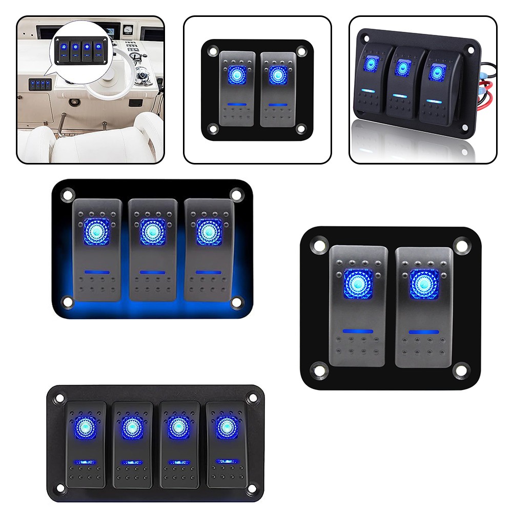 Rocker Switch Panel,12V-24VDC, Blue Switches, Aluminum Panel, ON/Off ...
